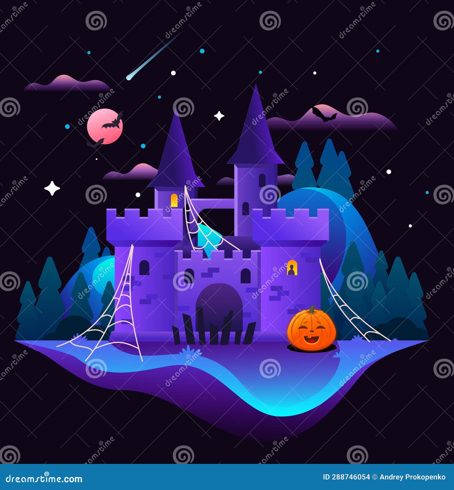 Illustration of a Night Castle on Halloween Stock Vector - Illustration ...
