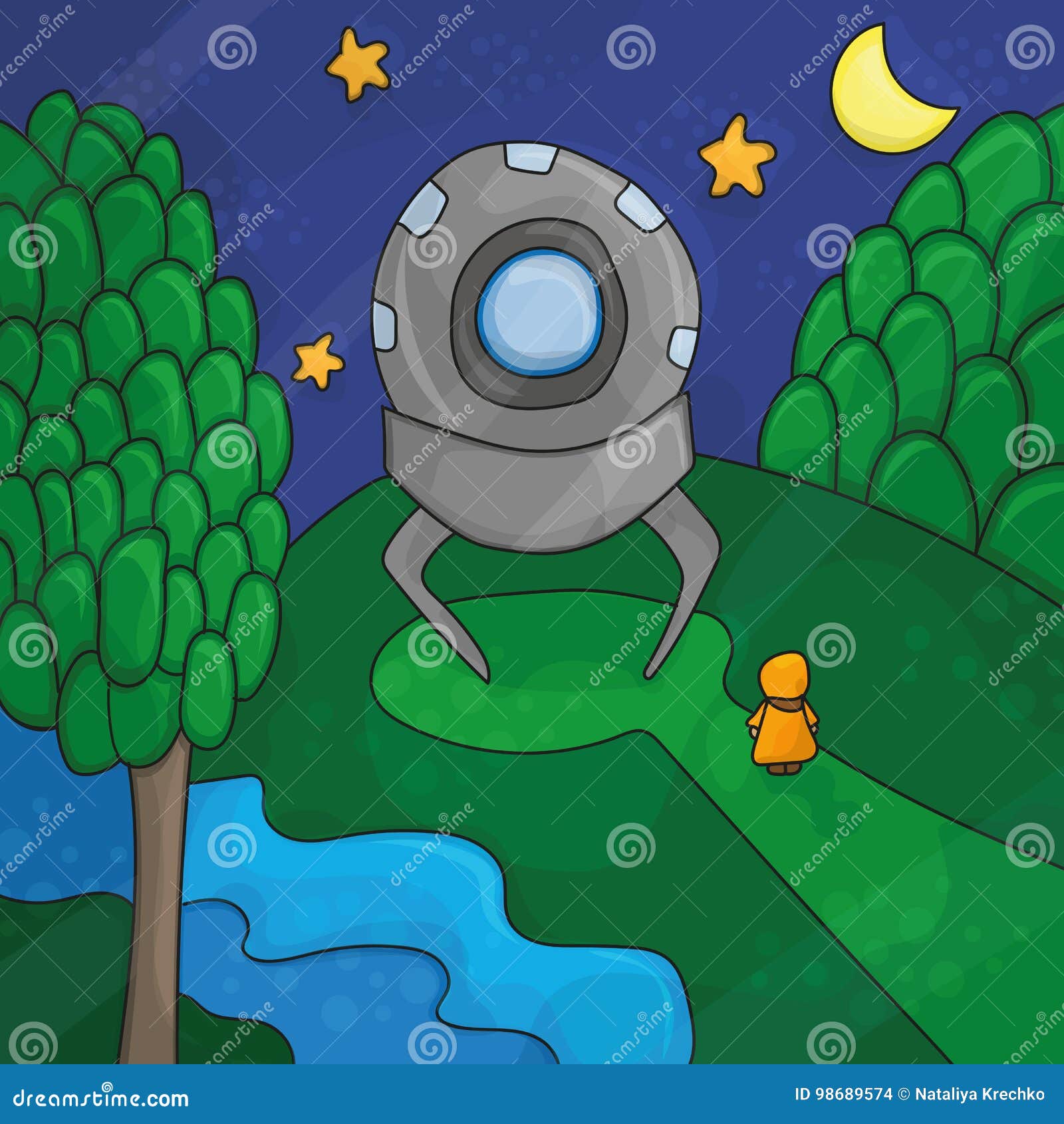 Illustration about Night Landscape, Ufo Elements Stock Vector ...