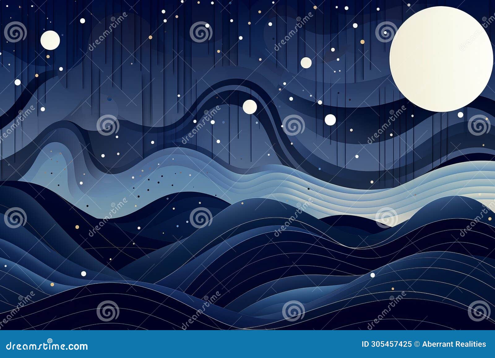 An Illustration of a Night Sky with Waves and Stars Stock Illustration - Illustration of night ...