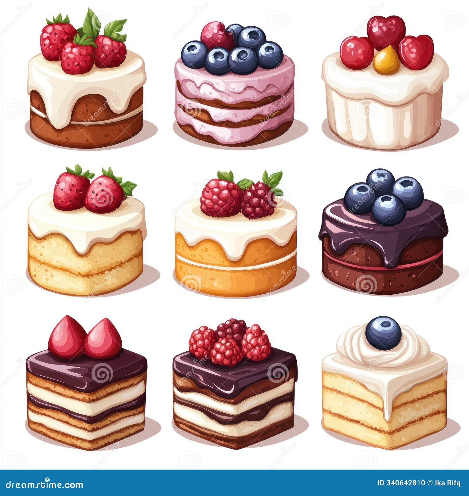 Illustration of Nine Cakes with Different Toppings Stock Illustration ...