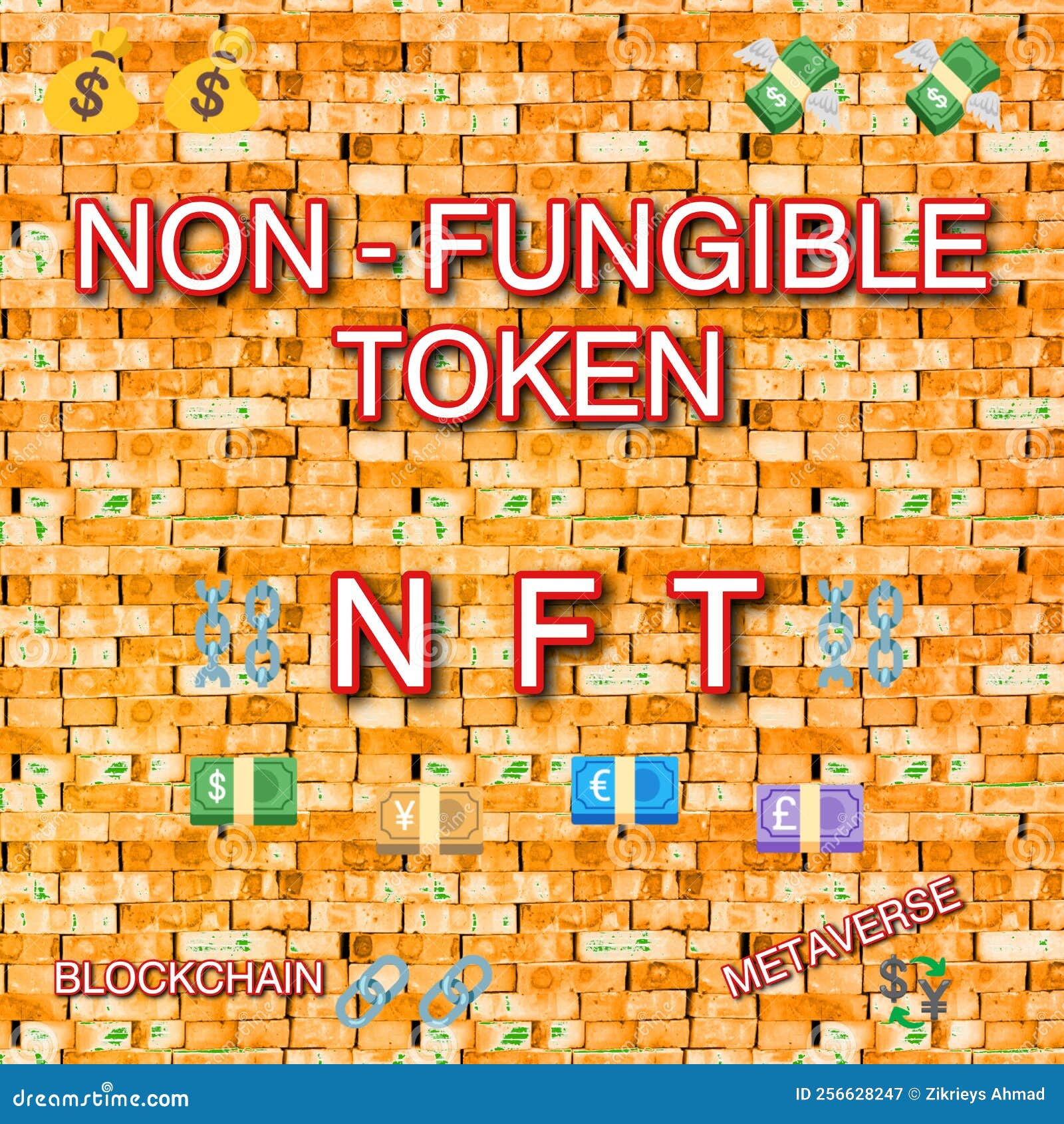 Illustration of Non-fungible Token on Orange Background Stock ...