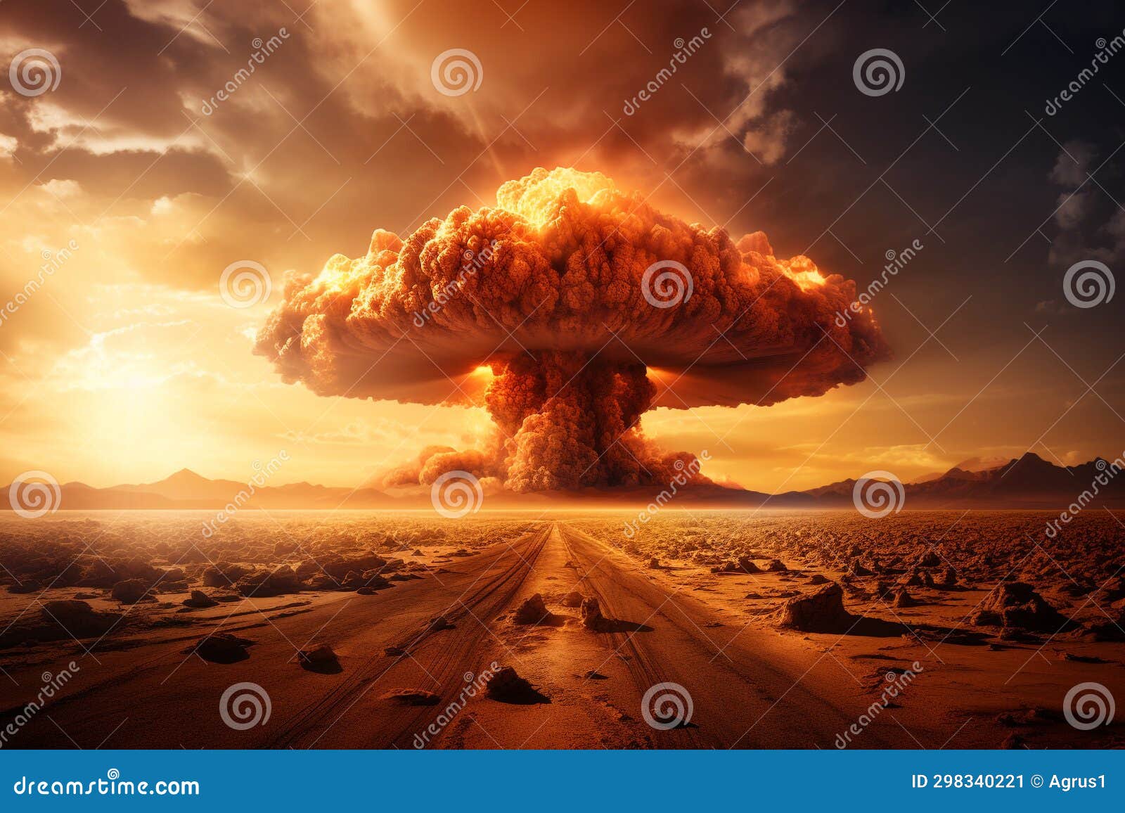 Illustration of a Nuclear Explosion Over the Desert. Generative AI ...