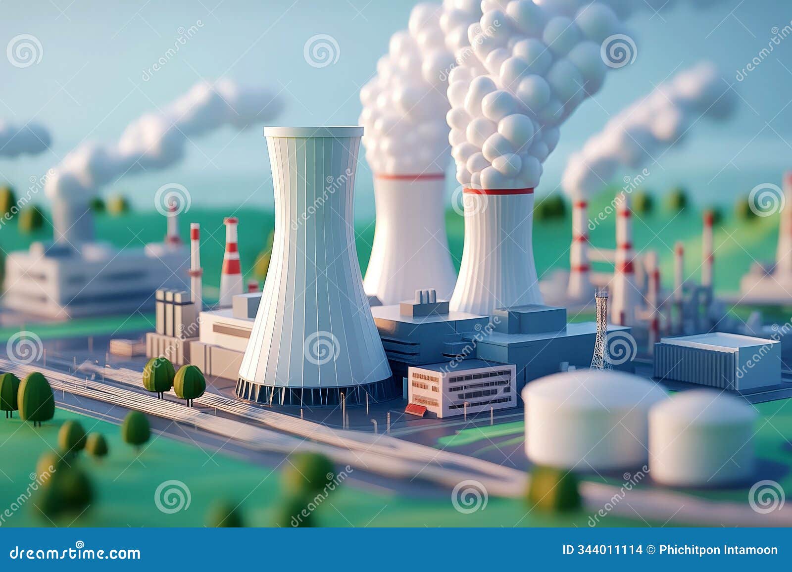 Illustration of Nuclear Power Plant Side View Full Length Isolate on ...