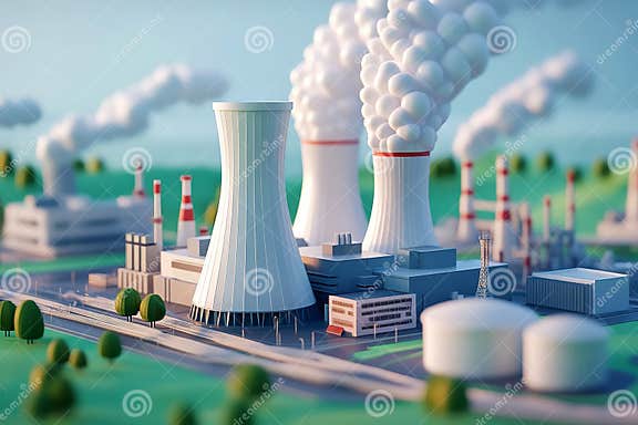 Illustration of Nuclear Power Plant Side View Full Length Isolate on ...