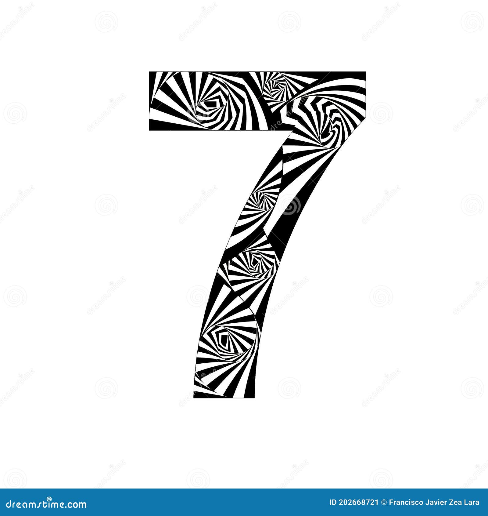 Illustration with the Number 7 in Abstract Style in Black and White ...