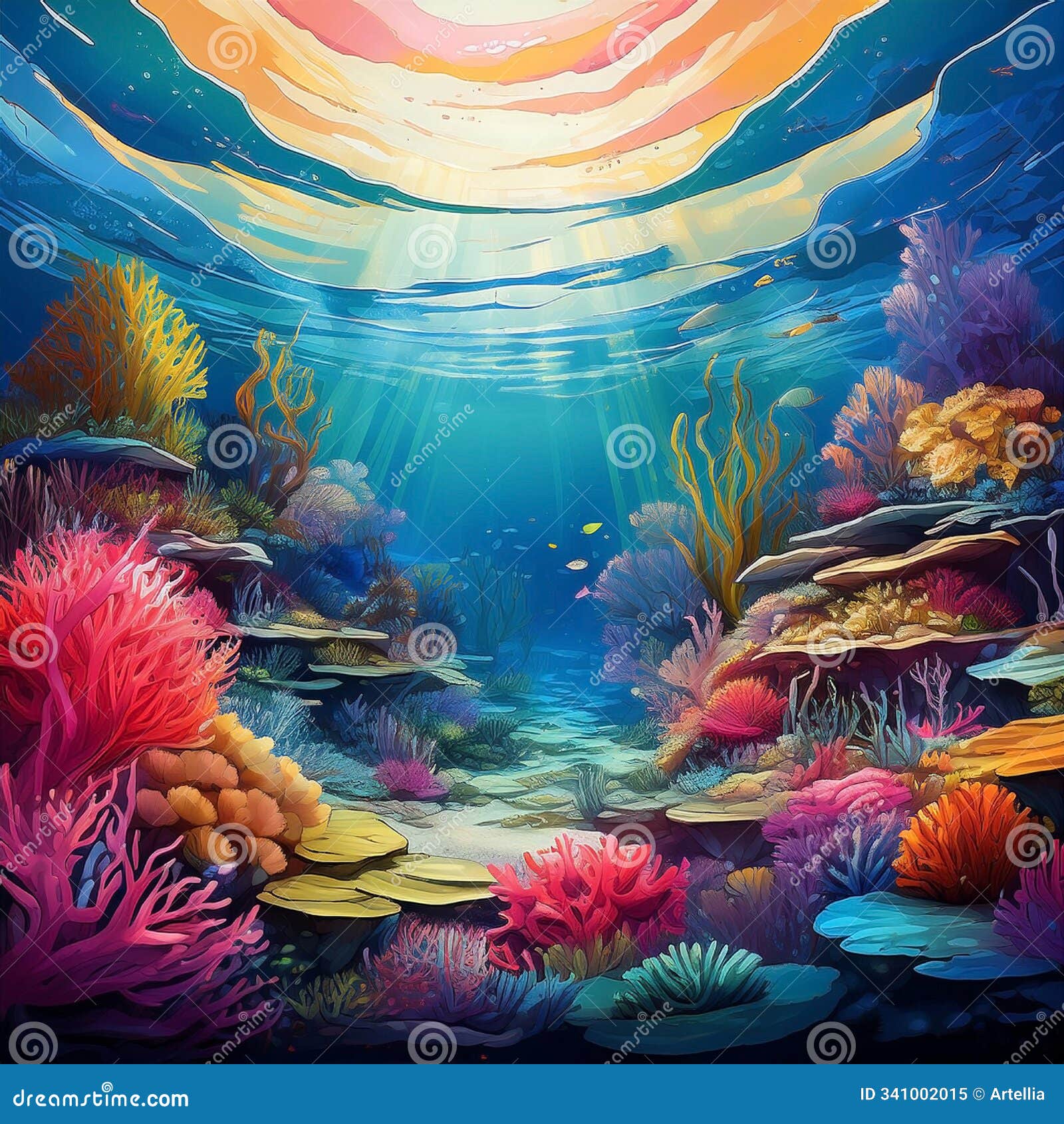 Illustration of an Ocean Seabed with Multiple Varieties of Corals and ...