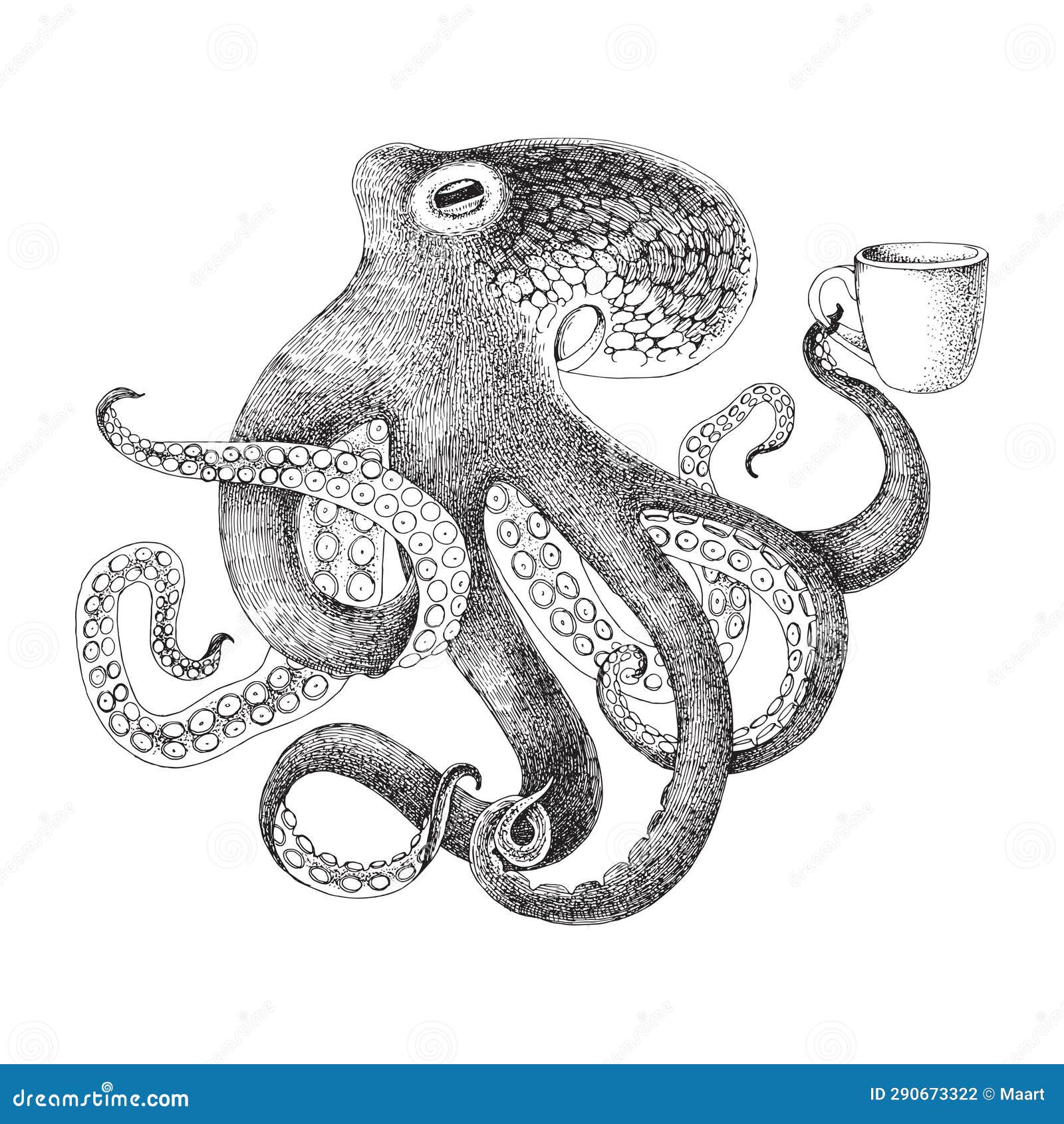 Illustration of Octopus Holding a Coffee Cup Stock Vector ...