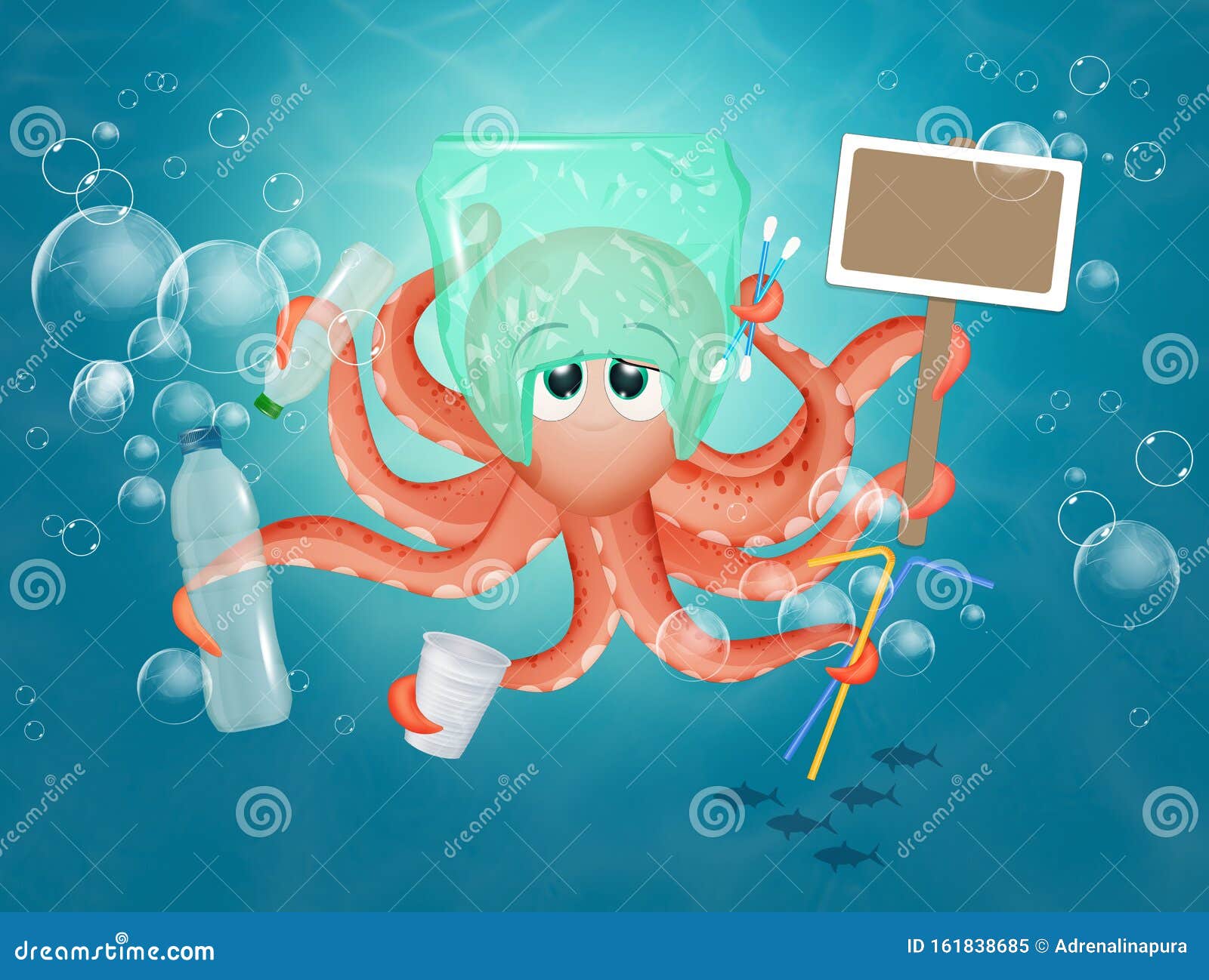 Illustration of Octopus with Plastic Waste Stock Illustration ...