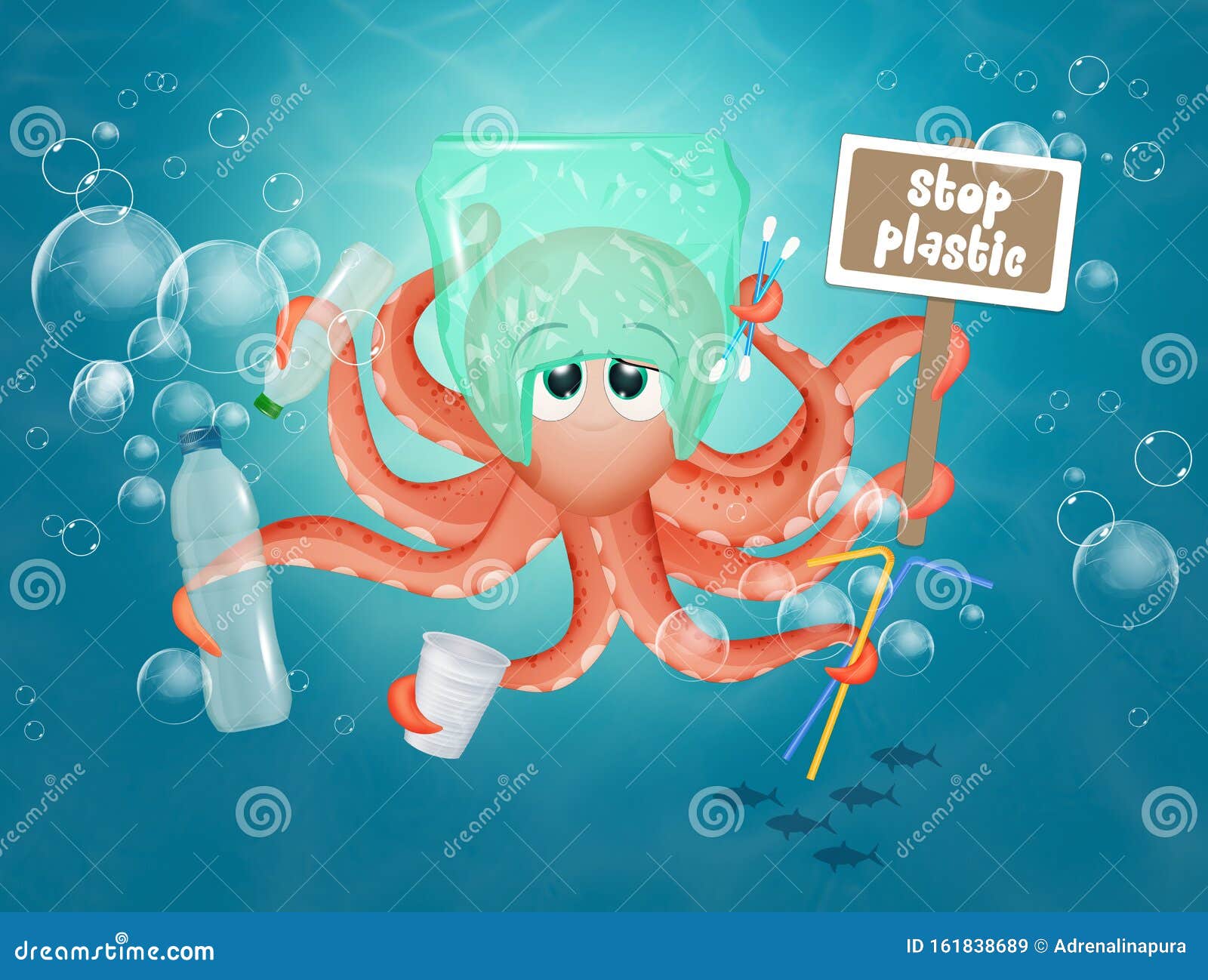 Illustration of Octopus with Plastic Waste Stock Illustration ...