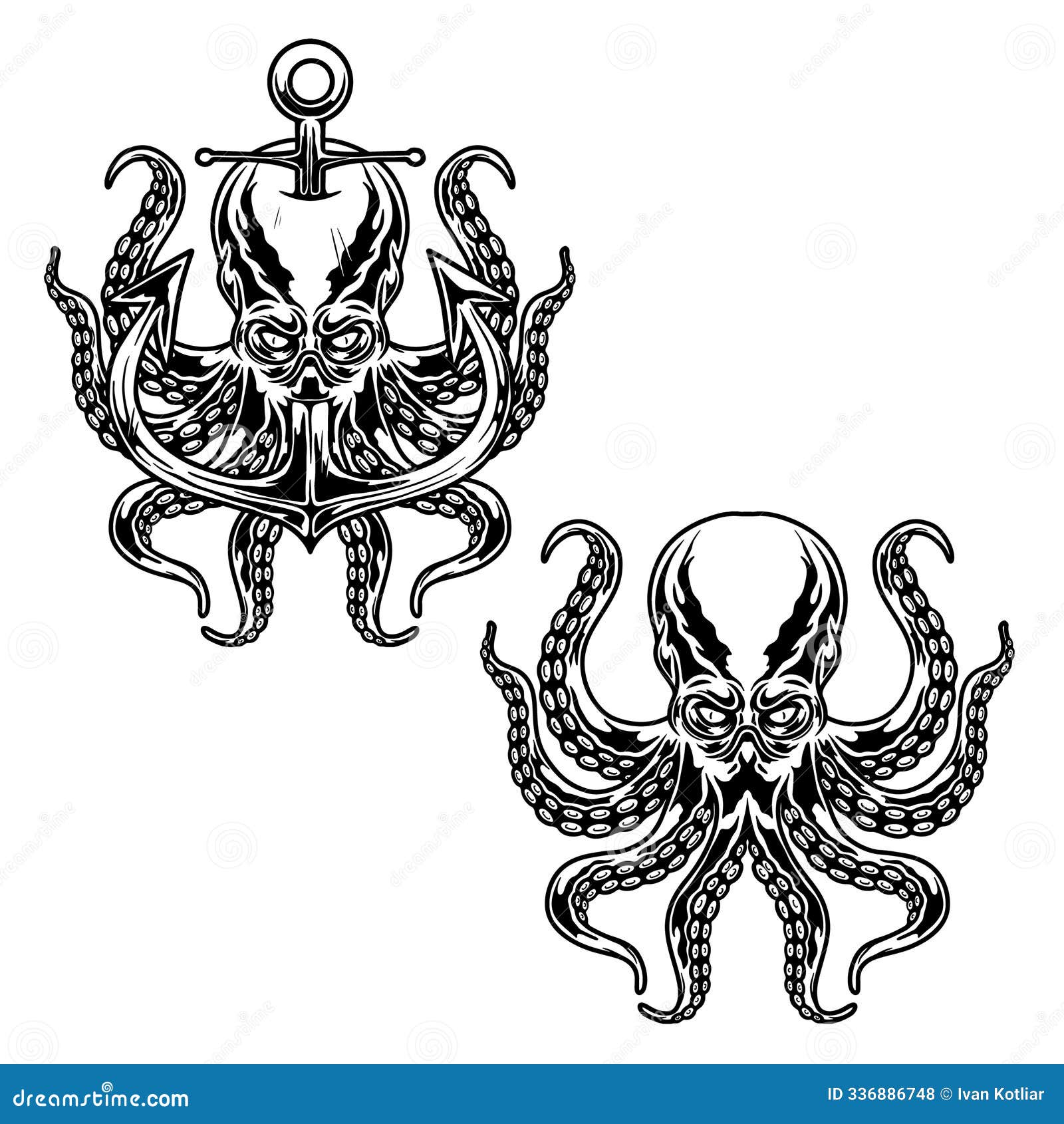 Illustration of Octopus with Trident and Anchor. Design Element for ... Illustration of Octopus with Trident and Anchor. Design Element for ...