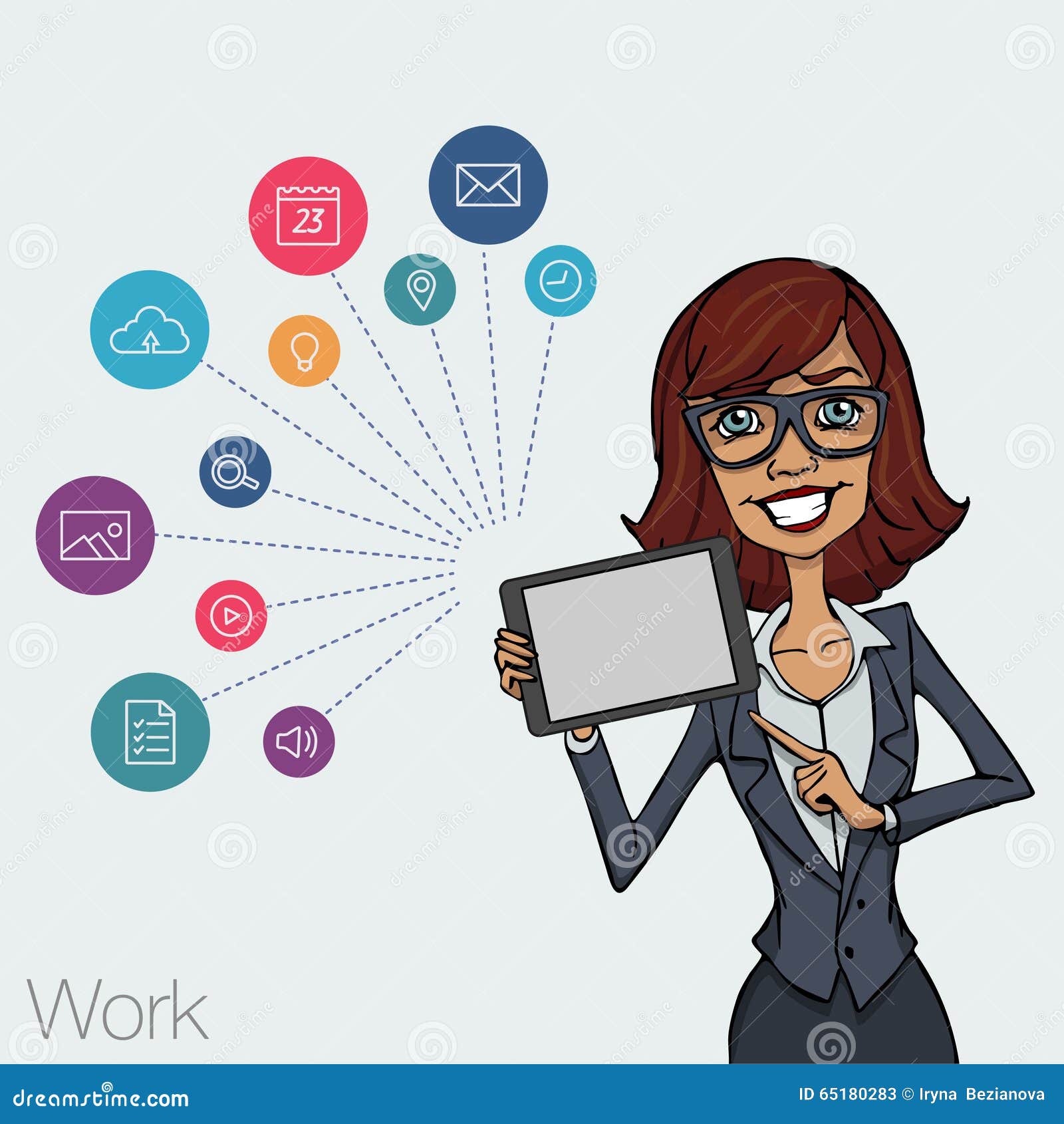 Illustration of an Office Employee Showing Tablet Screen for ...