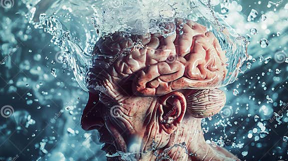 An Illustration of an Old Brain Surrounded by Water Droplets ...