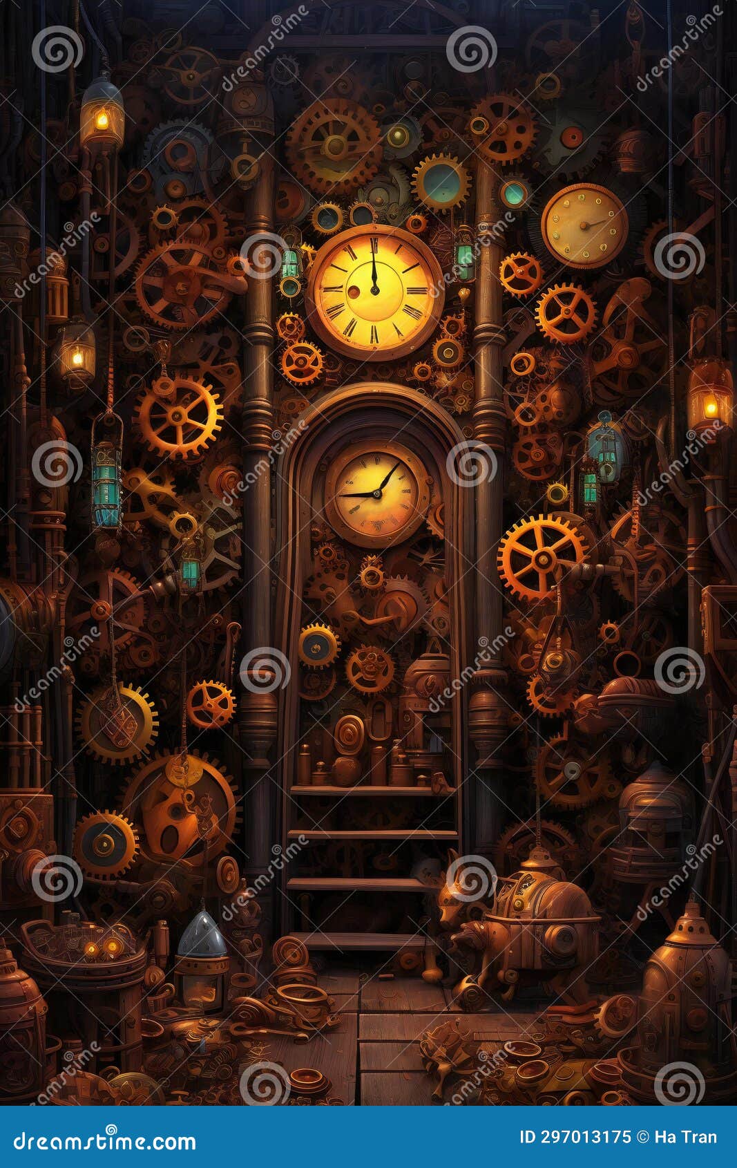 An Old Clock in a Dark Room, Time Concept Stock Illustration ...