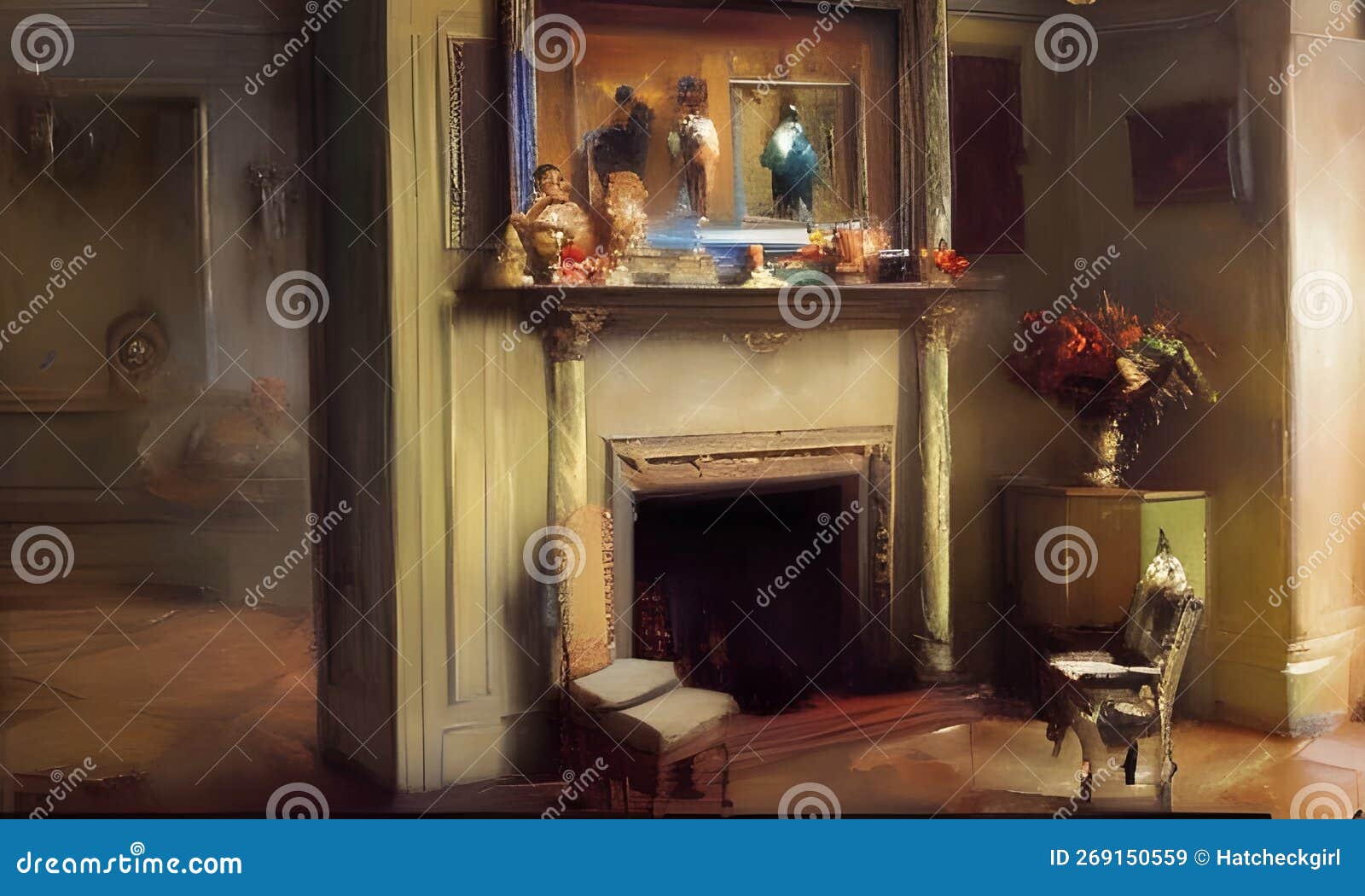 Illustration of an Old Fashioned Parlor; Fireplace; AI Generated Stock ...