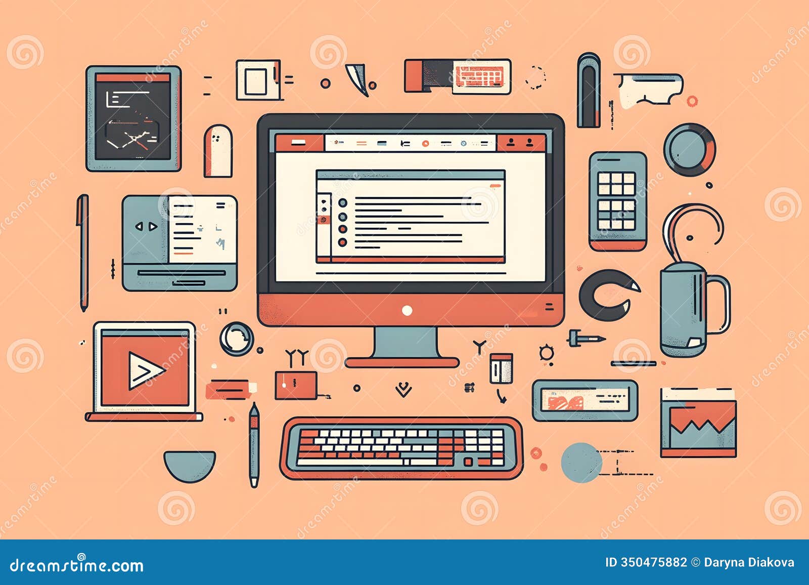 Illustration of an Old-fashioned Web Design with Simple, Cluttered ...