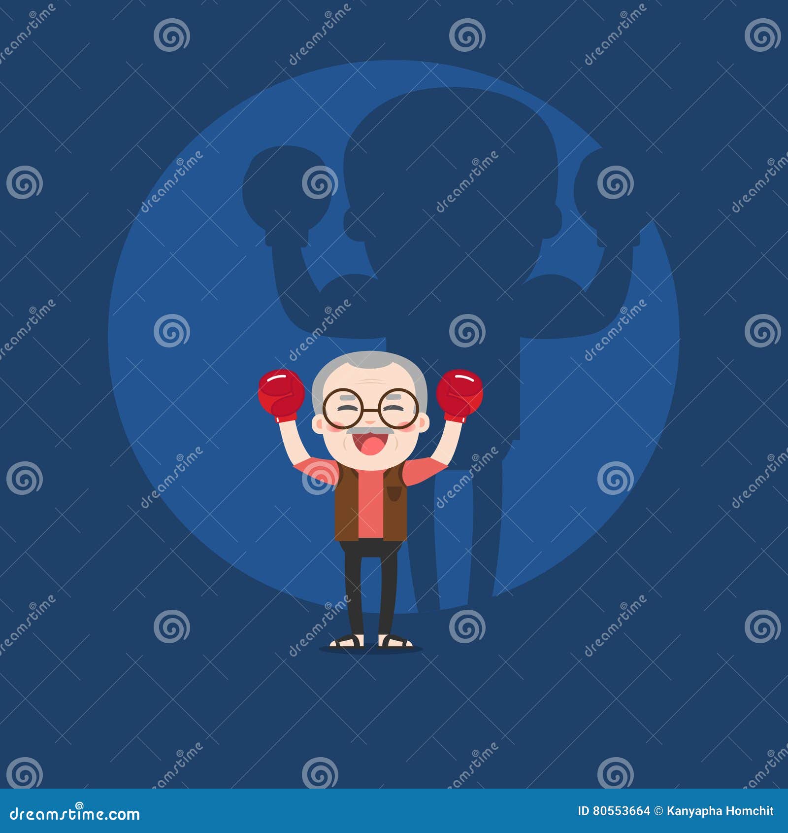 Illustration of Old Man and Strong Shadow on the Wall. Stock Vector ...