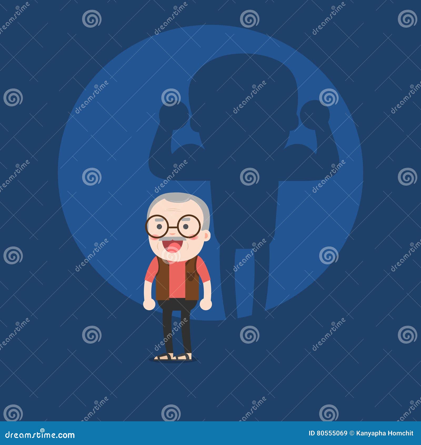 Illustration of Old Man and Strong Shadow on the Wall. Stock Vector ...