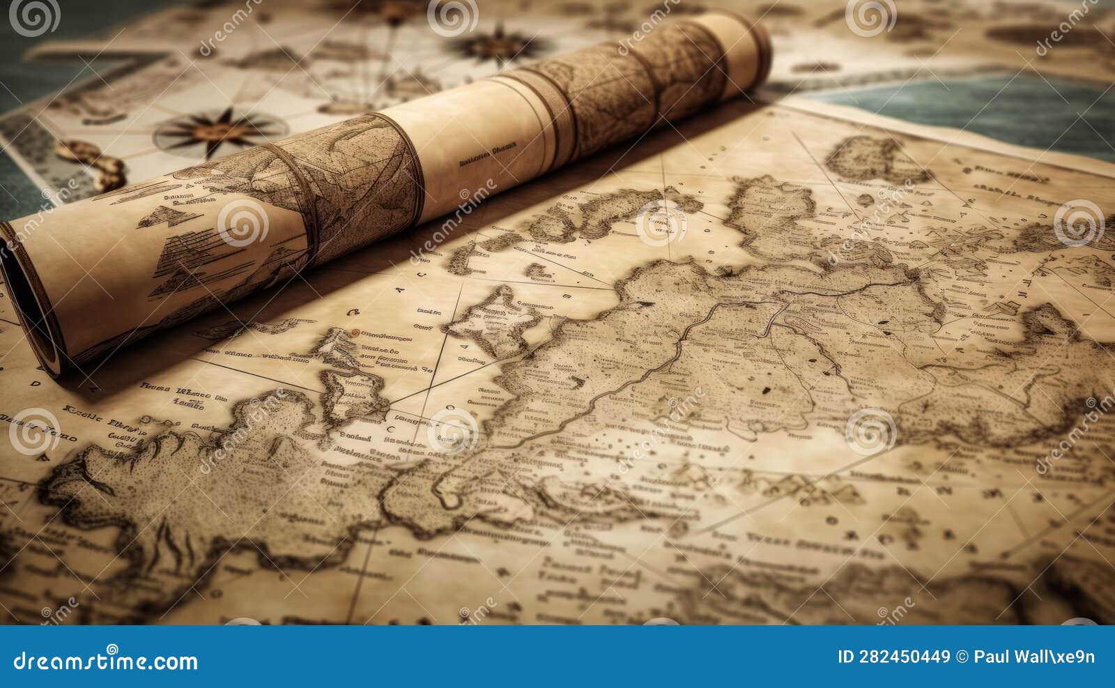 Illustration of Old Map on a Table. Stock Illustration - Illustration ...