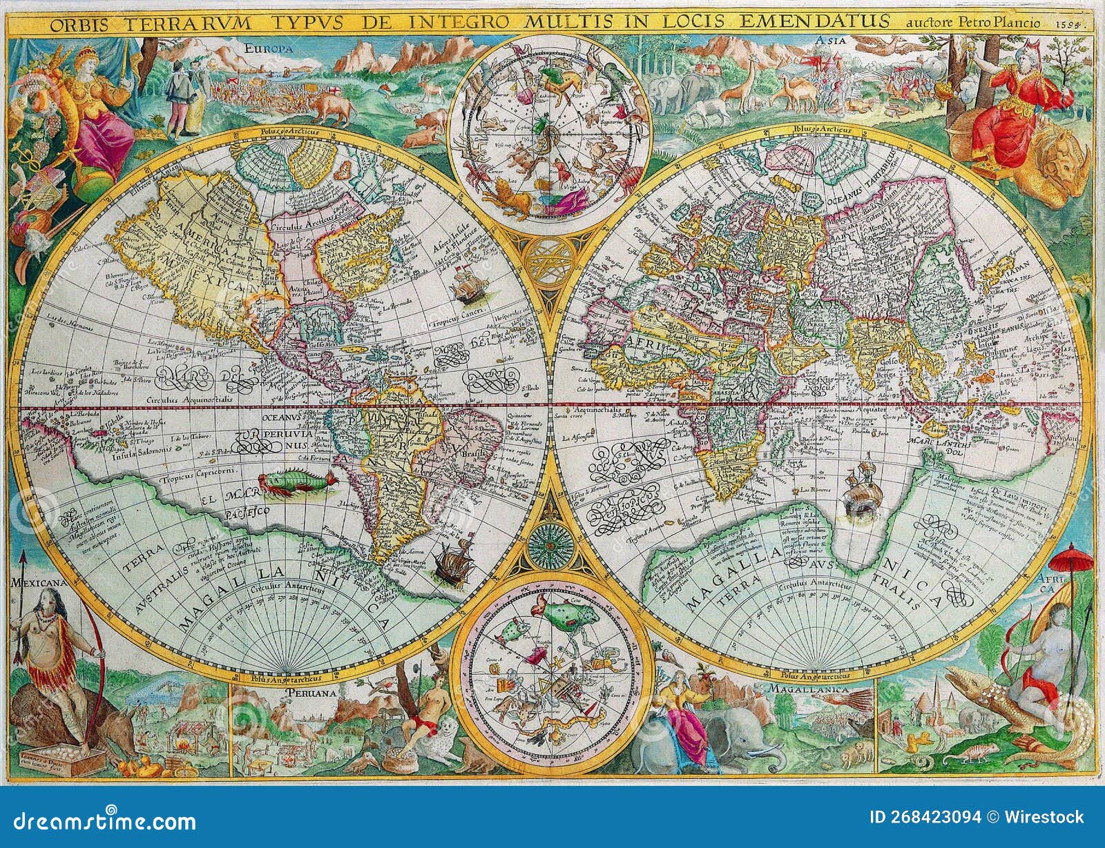 Illustration of an Old Map with the Whole World Represented on it Stock ...