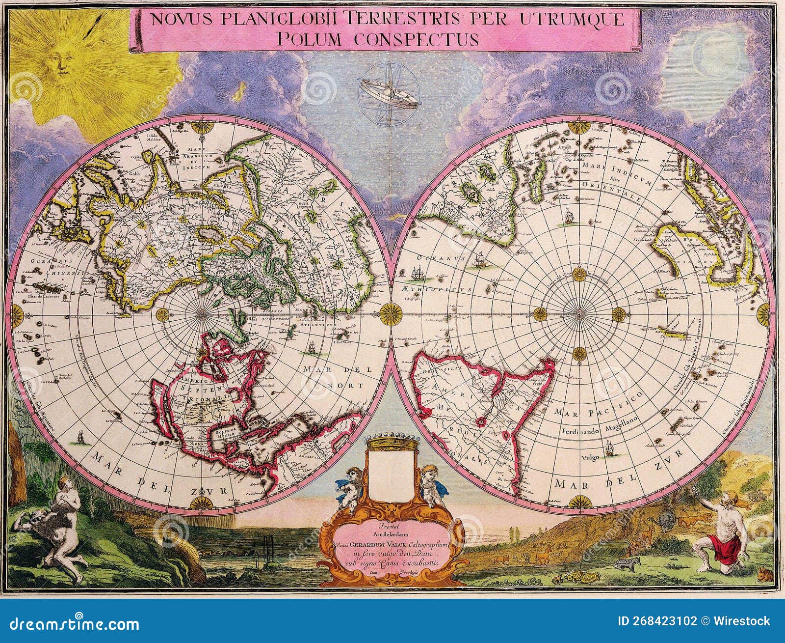 Illustration of an Old Map with the Whole World Represented on it ...