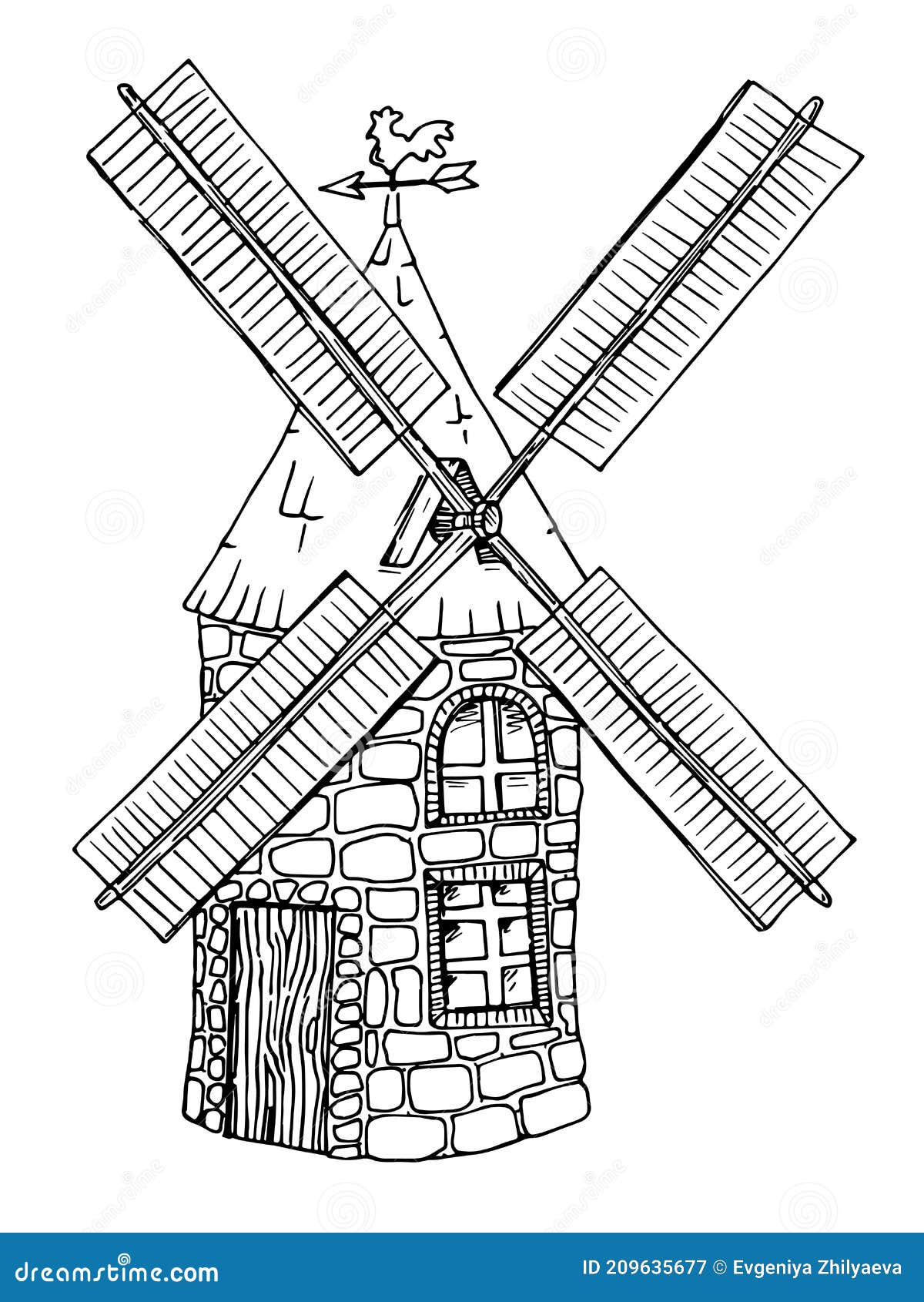 Mill Sketch. Hand Drawn Vintage Windmill. Engraved Style Vector ...