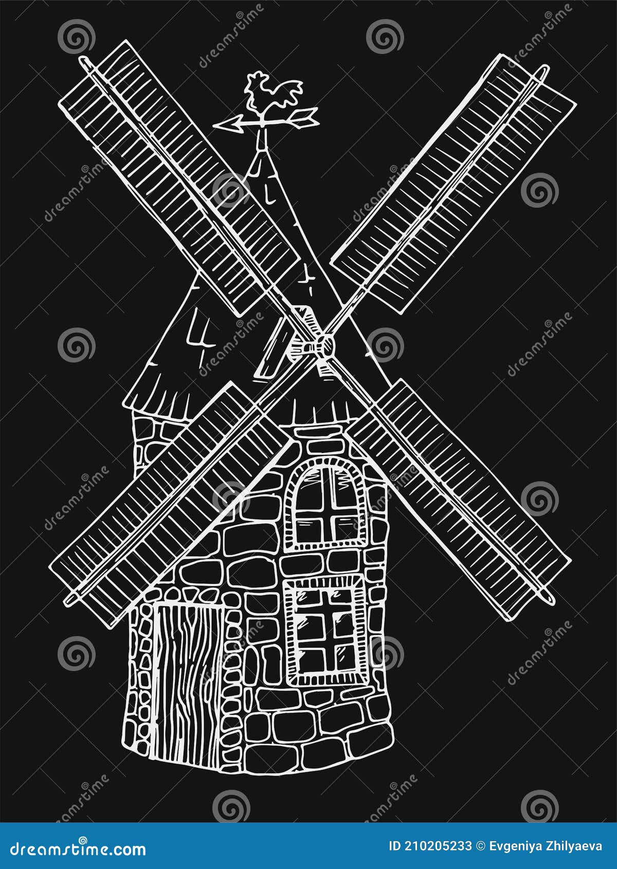 Illustration of an Old Mill. Sketch Style Stock Illustration ...