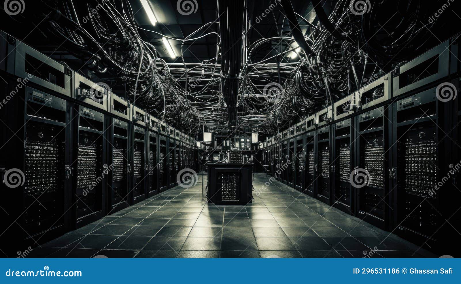 An Old Server Room Filled with Connecting Wires Stock Illustration ...
