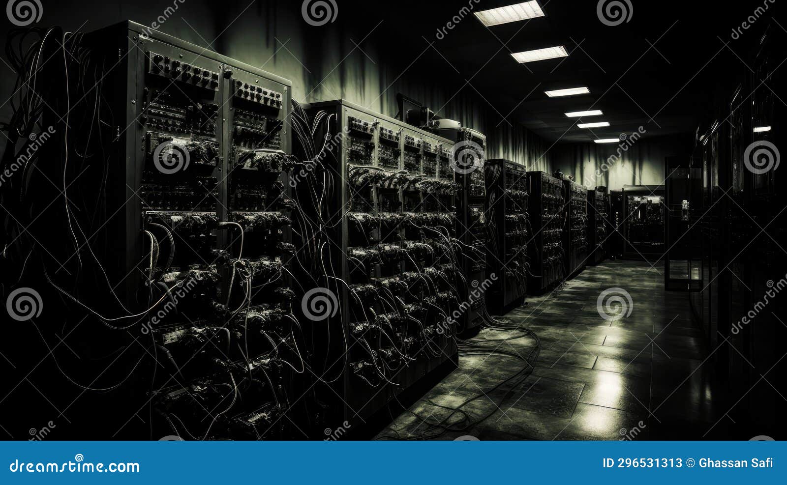 An Old Server Room Filled with Connecting Wires Stock Illustration ...