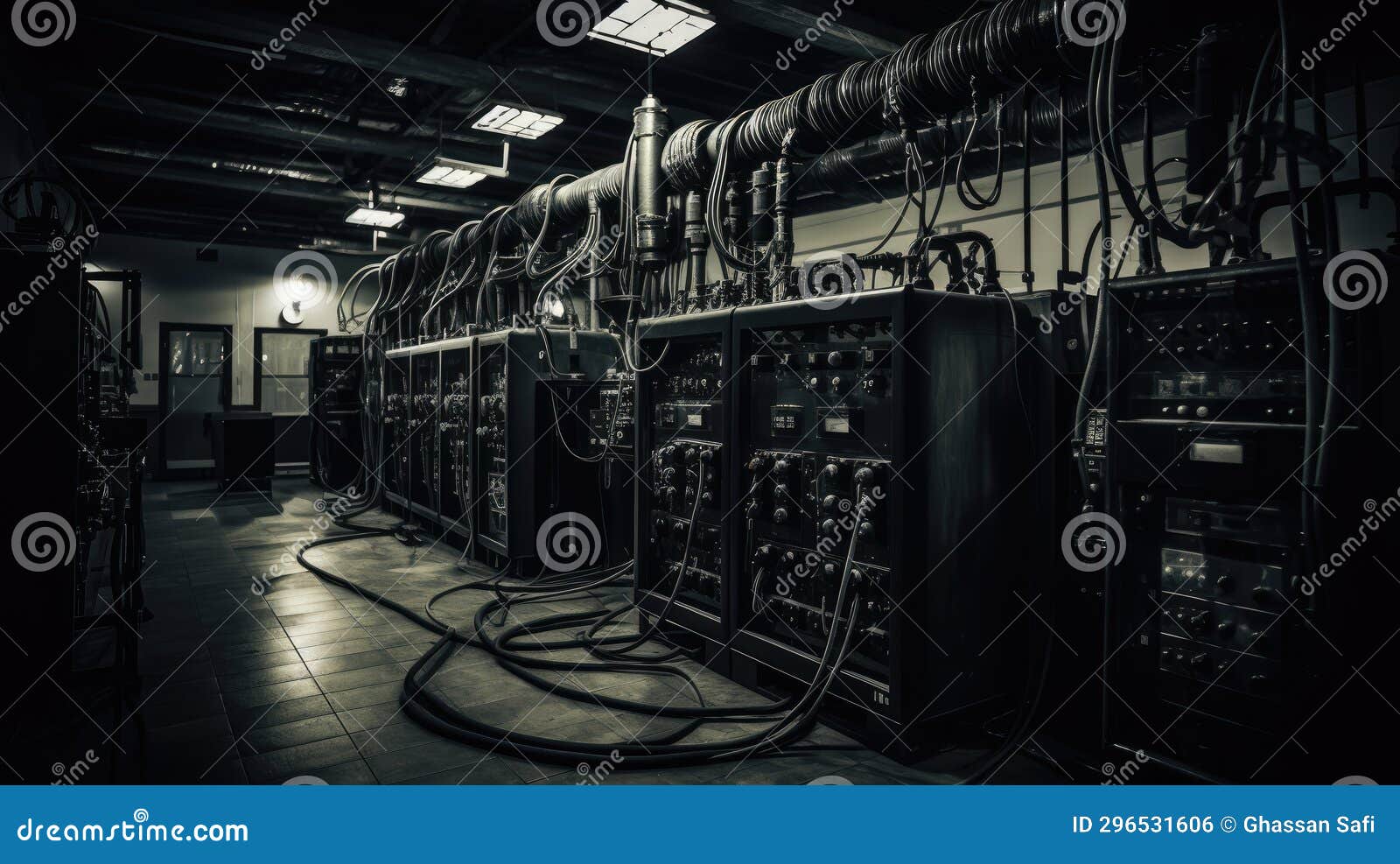 An Old Server Room Filled with Connecting Wires Stock Illustration ...