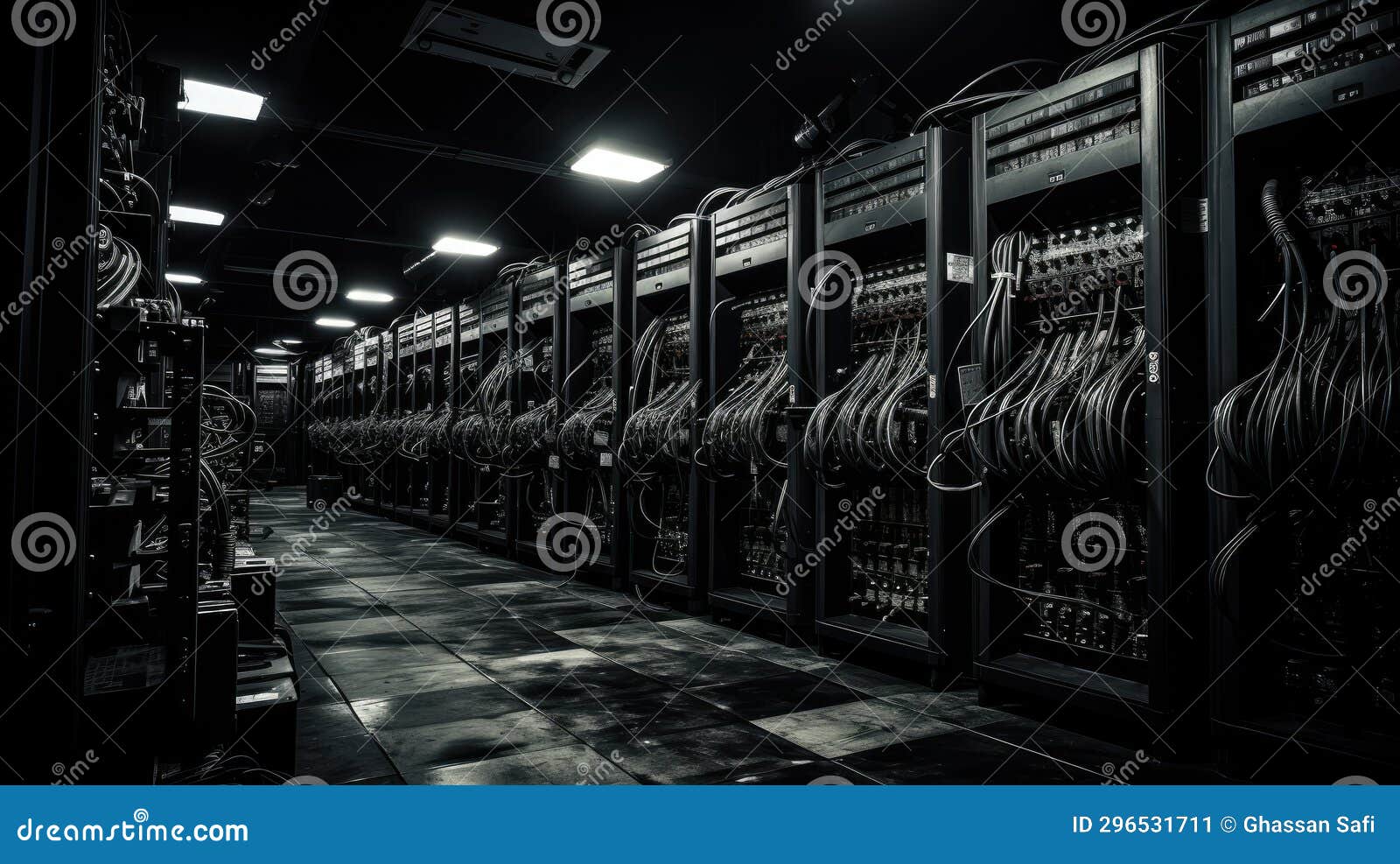An Old Server Room Filled with Connecting Wires Stock Illustration ...
