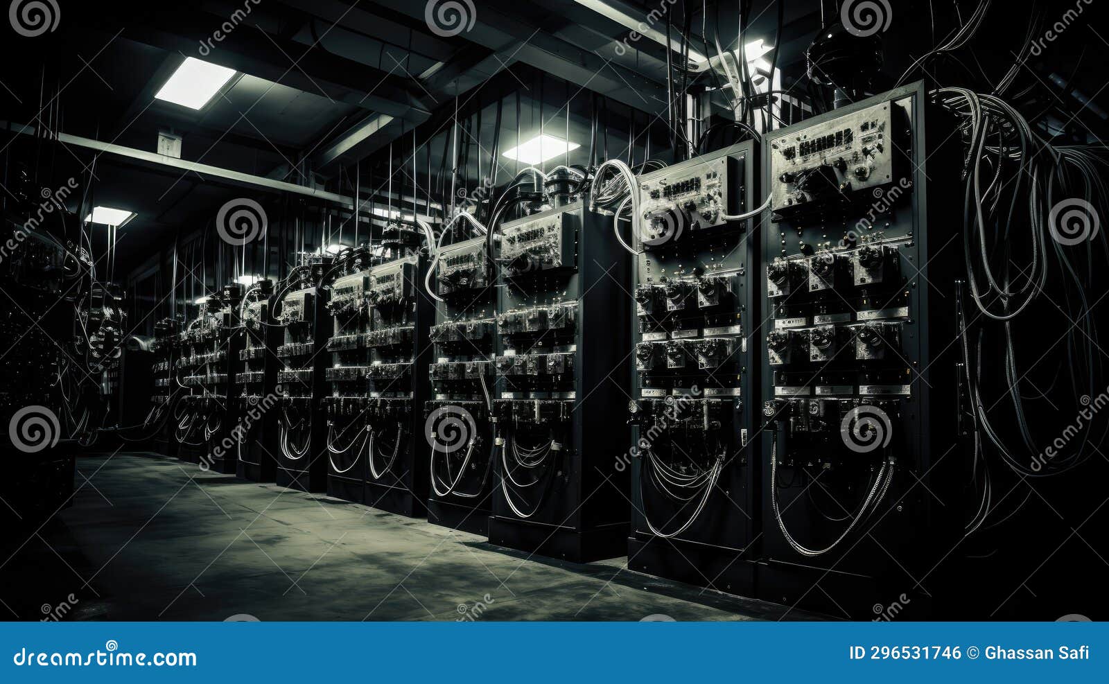 An Old Server Room Filled with Connecting Wires Stock Illustration ...
