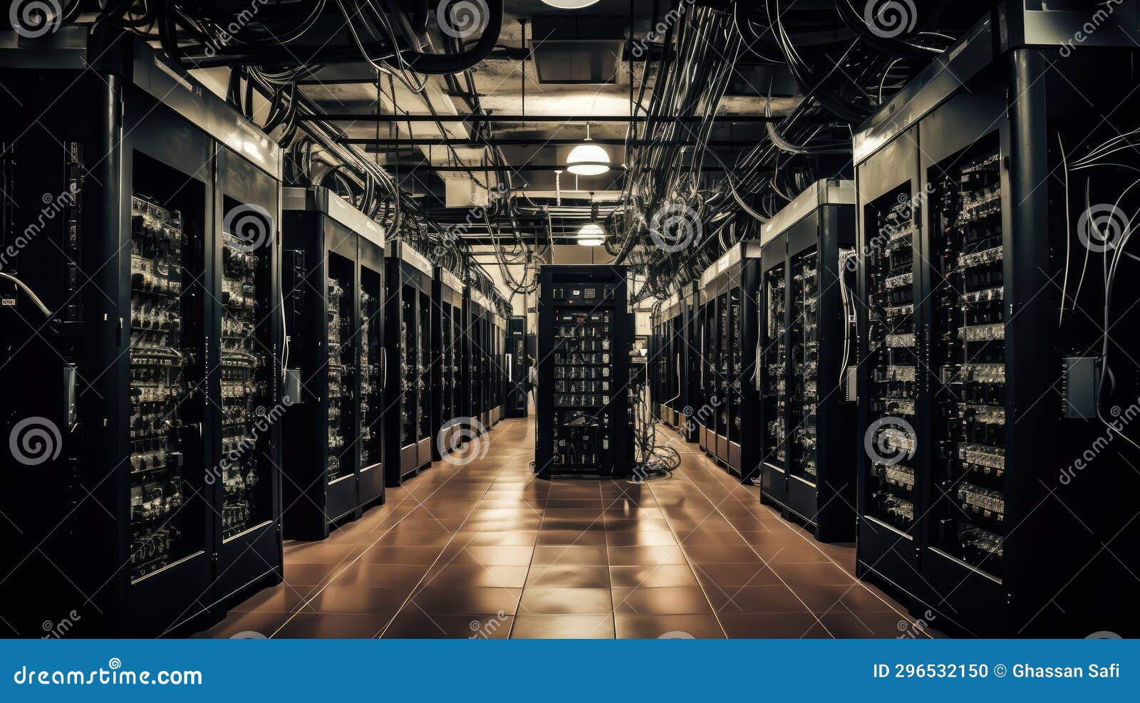 An Old Server Room Filled with Connecting Wires Stock Illustration ...