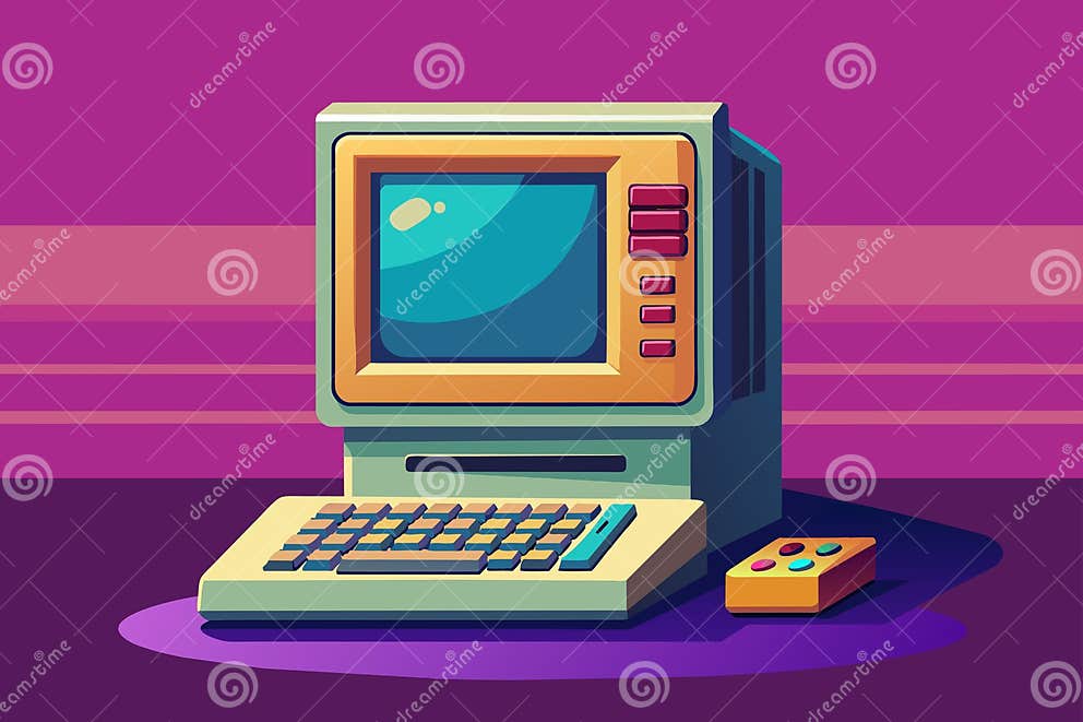 Illustration of an Old Retro Computer, Complete with a Keyboard and ...