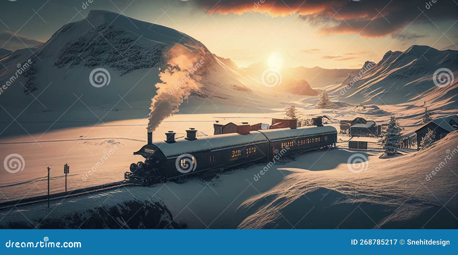 Illustration of an Old Steam Engine Train at a Small Station in the ...