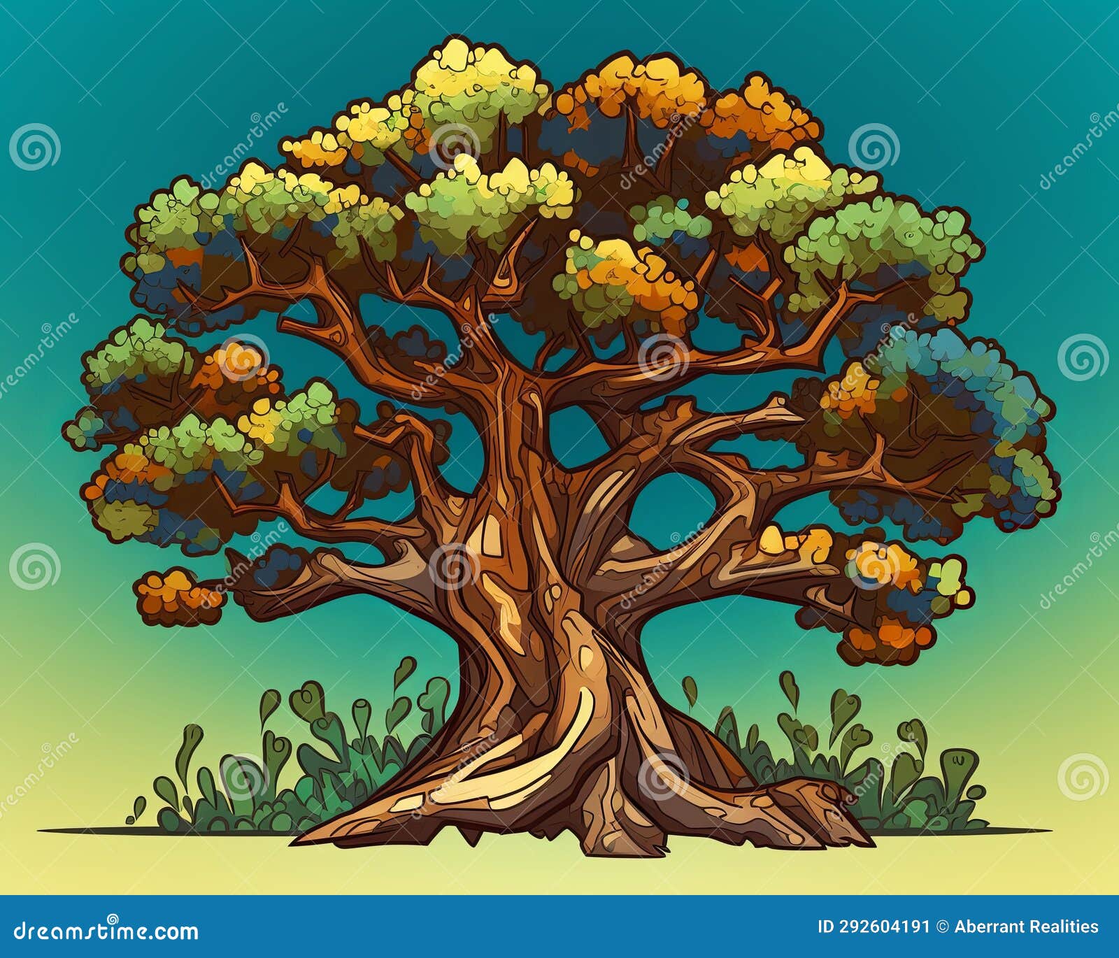 An Illustration of an Old Tree in a Cartoon Style Stock Illustration ...