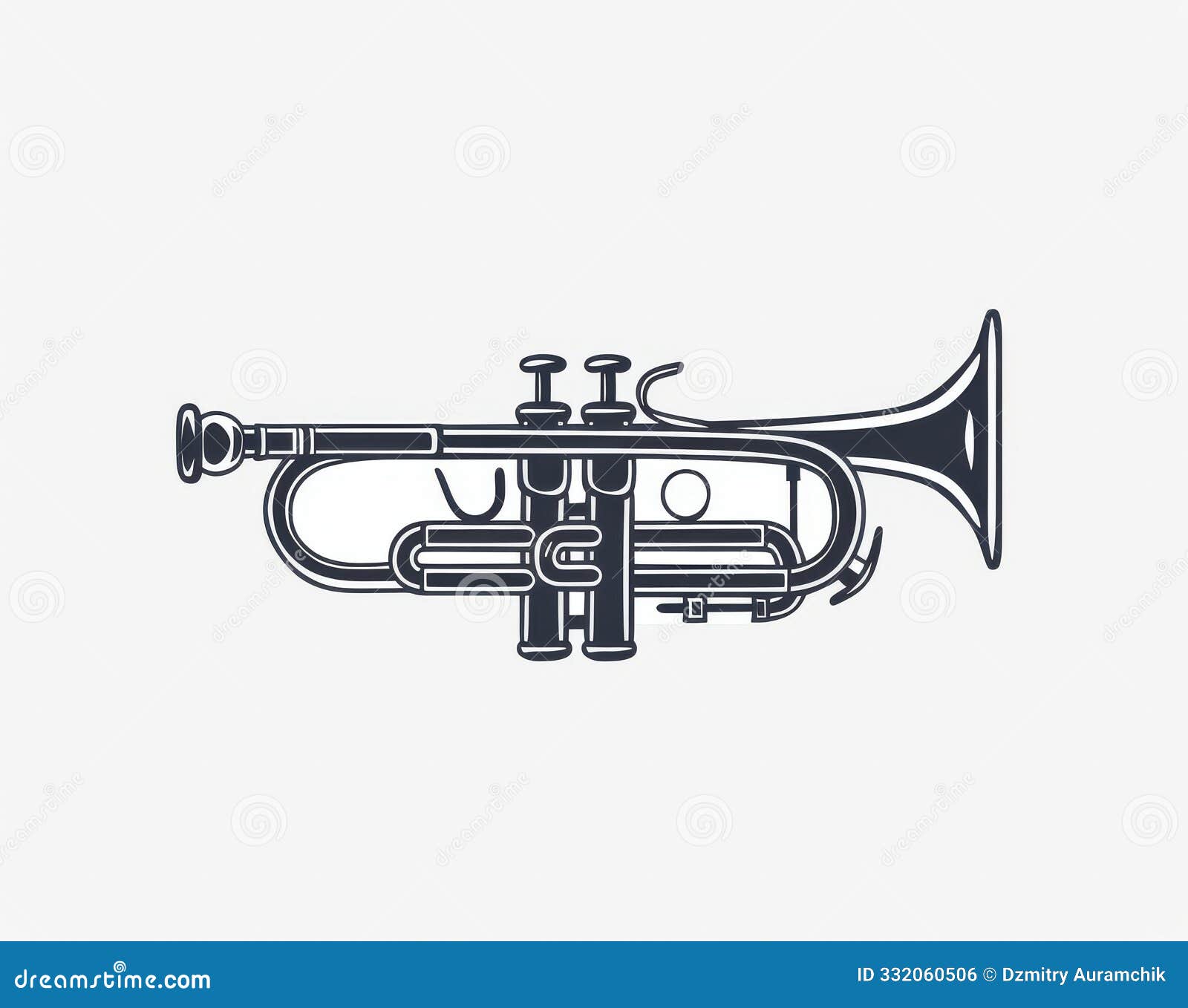 Illustration with One Continuous Line. Classic Trumpet Outline Modern ...