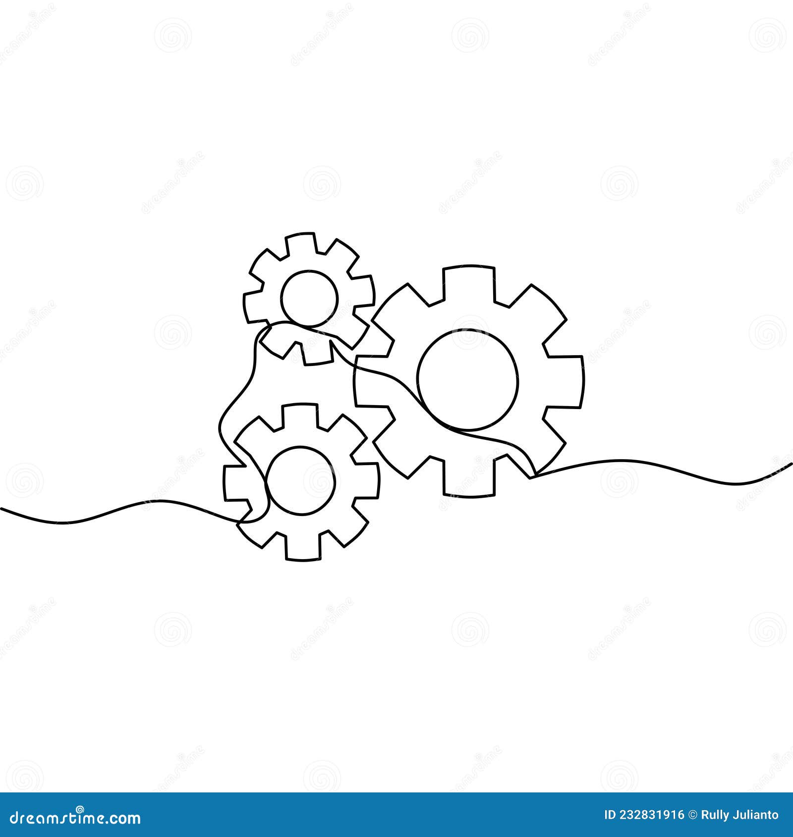 Illustration One Line Drawing of Gear Stock Vector - Illustration of ...