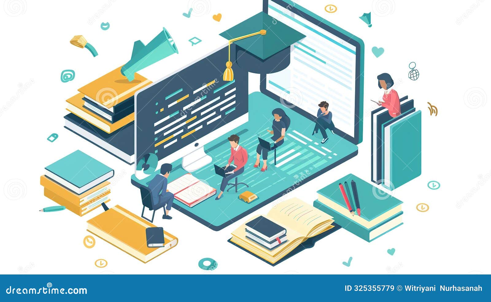 Online Learning and Education with Technology Stock Illustration ...