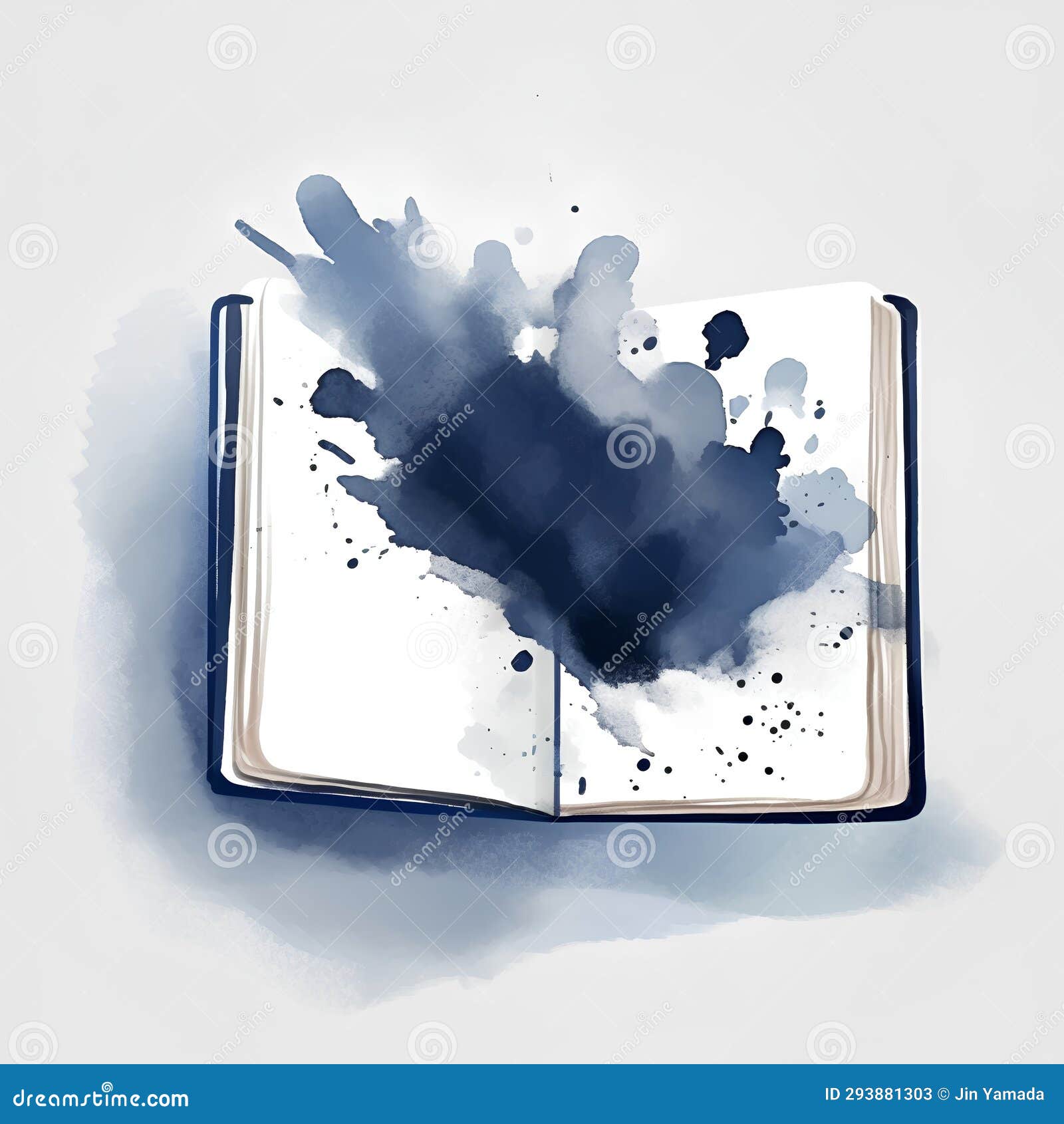 Illustration of an Open Book with Blue Ink Splashes on White Background ...