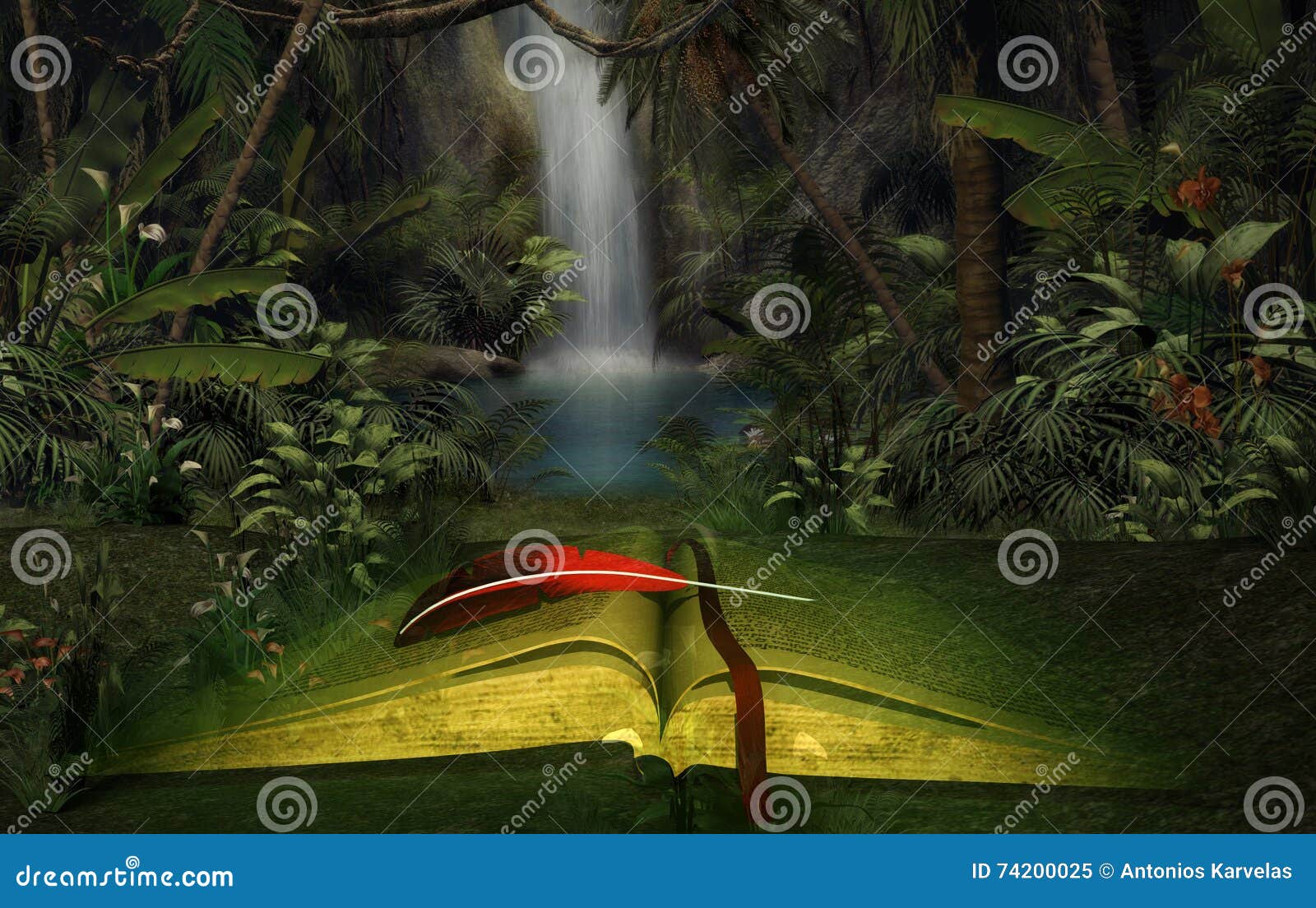 An Open Fantasy Book Illustration On The Opposite Side Of The Old ...