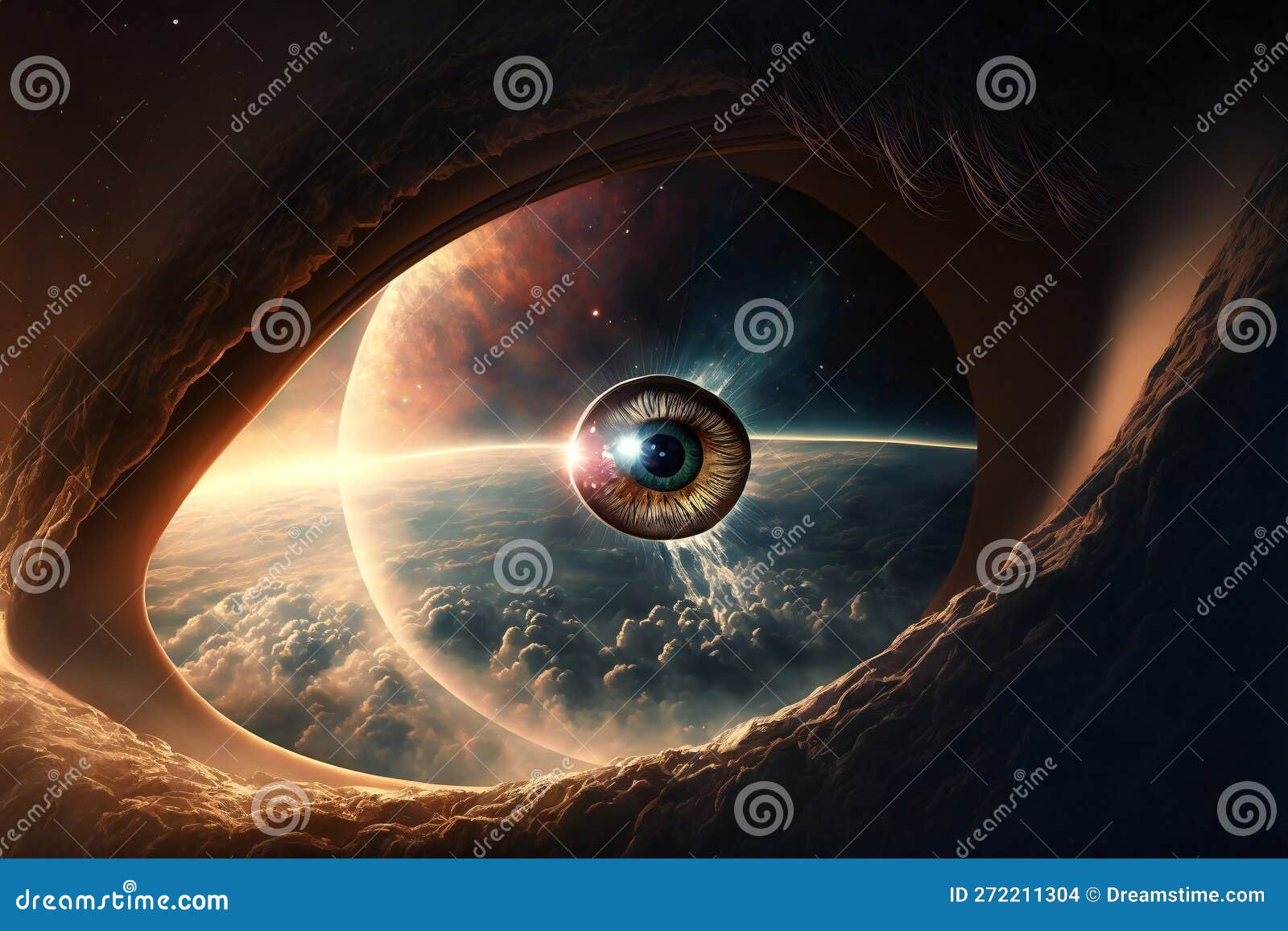 Open Eye in Space, Digital Illustration Artwork, Abstract, Planetarium ...