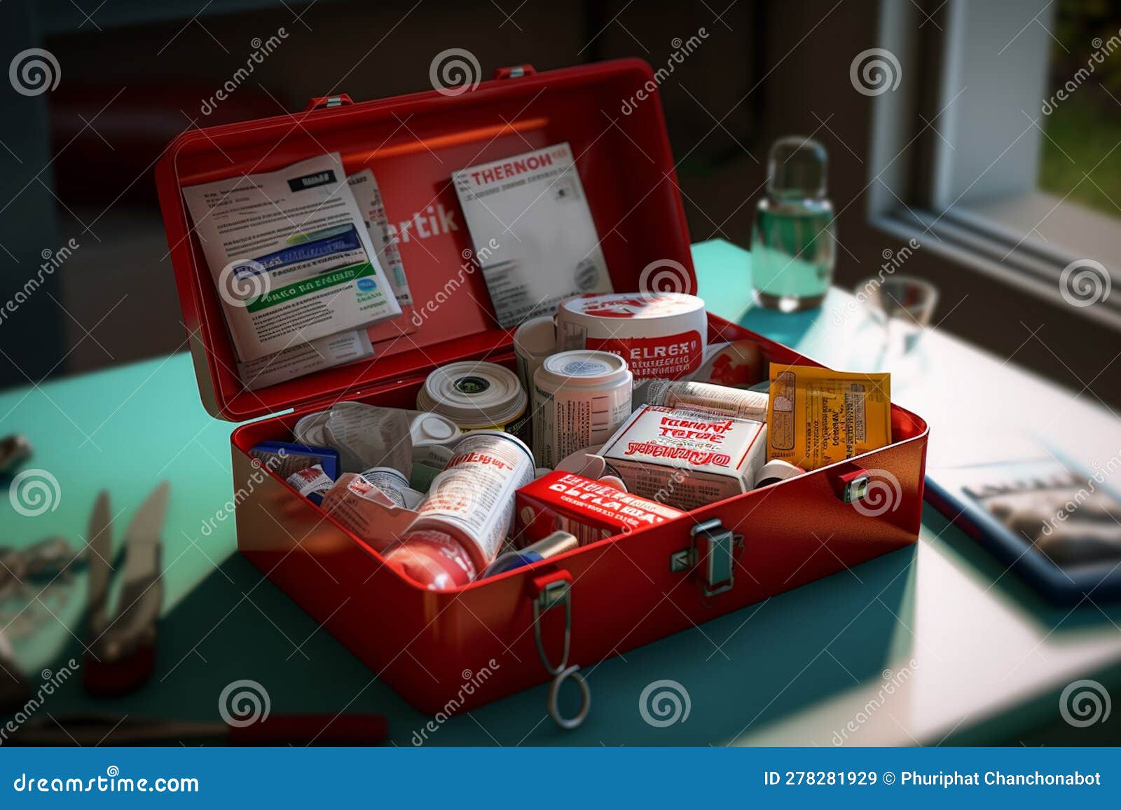 Open First Aid Box with Generative AI Stock Illustration - Illustration ...