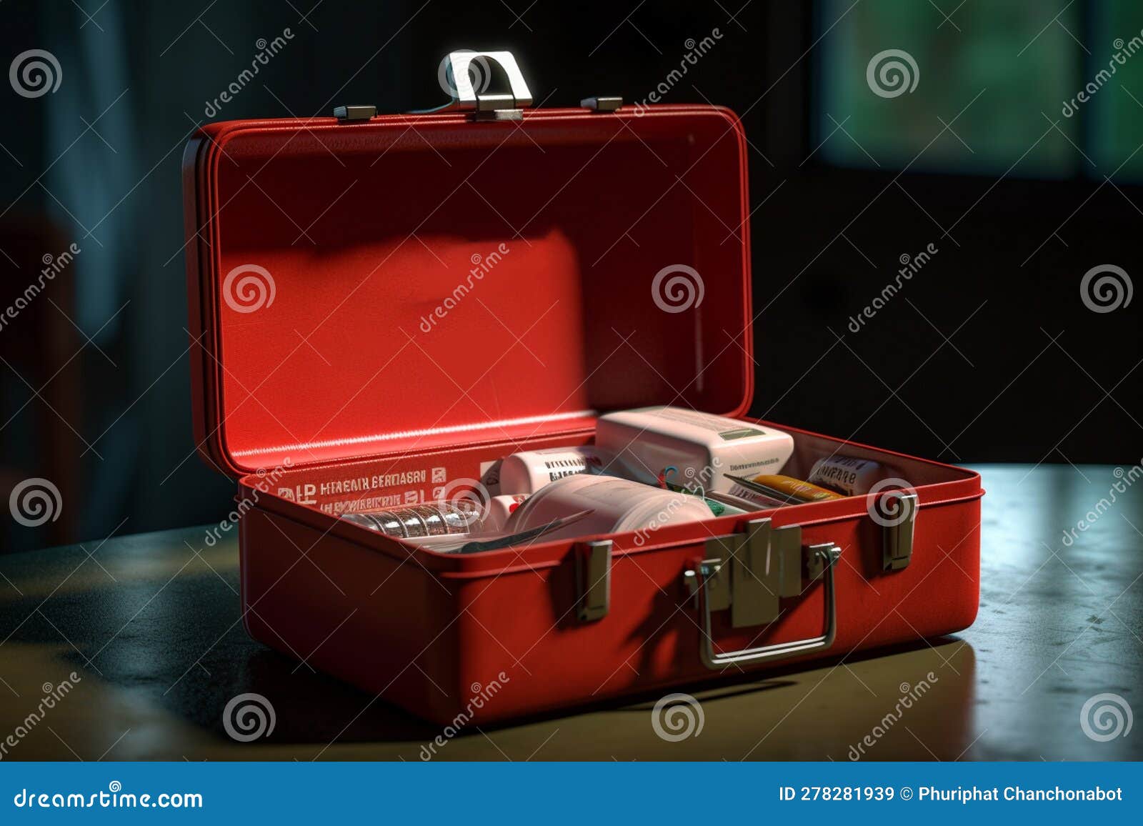 Open First Aid Box with Generative AI Stock Illustration - Illustration ...