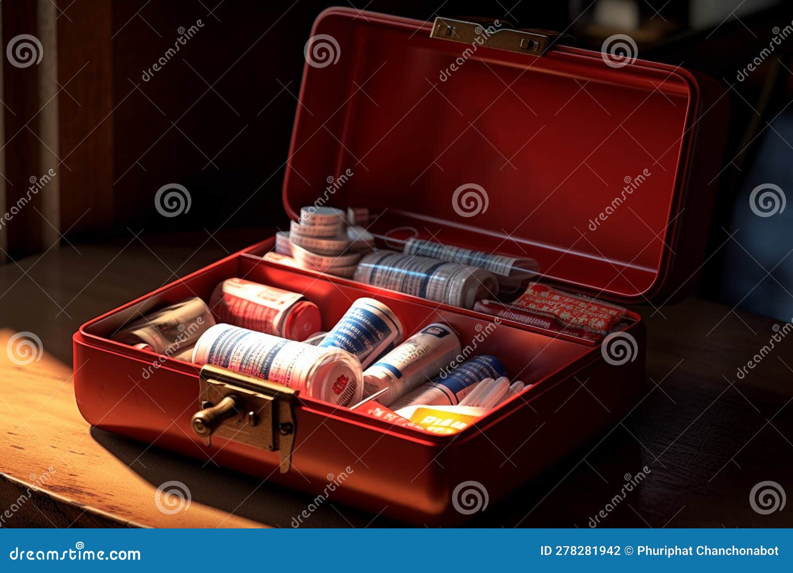 Open First Aid Box with Generative AI Stock Illustration - Illustration ...