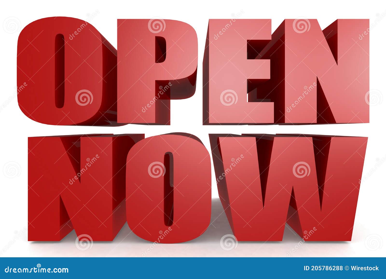 Illustration of the "Open Now " Message Isolated on White, 3D Rendering ...