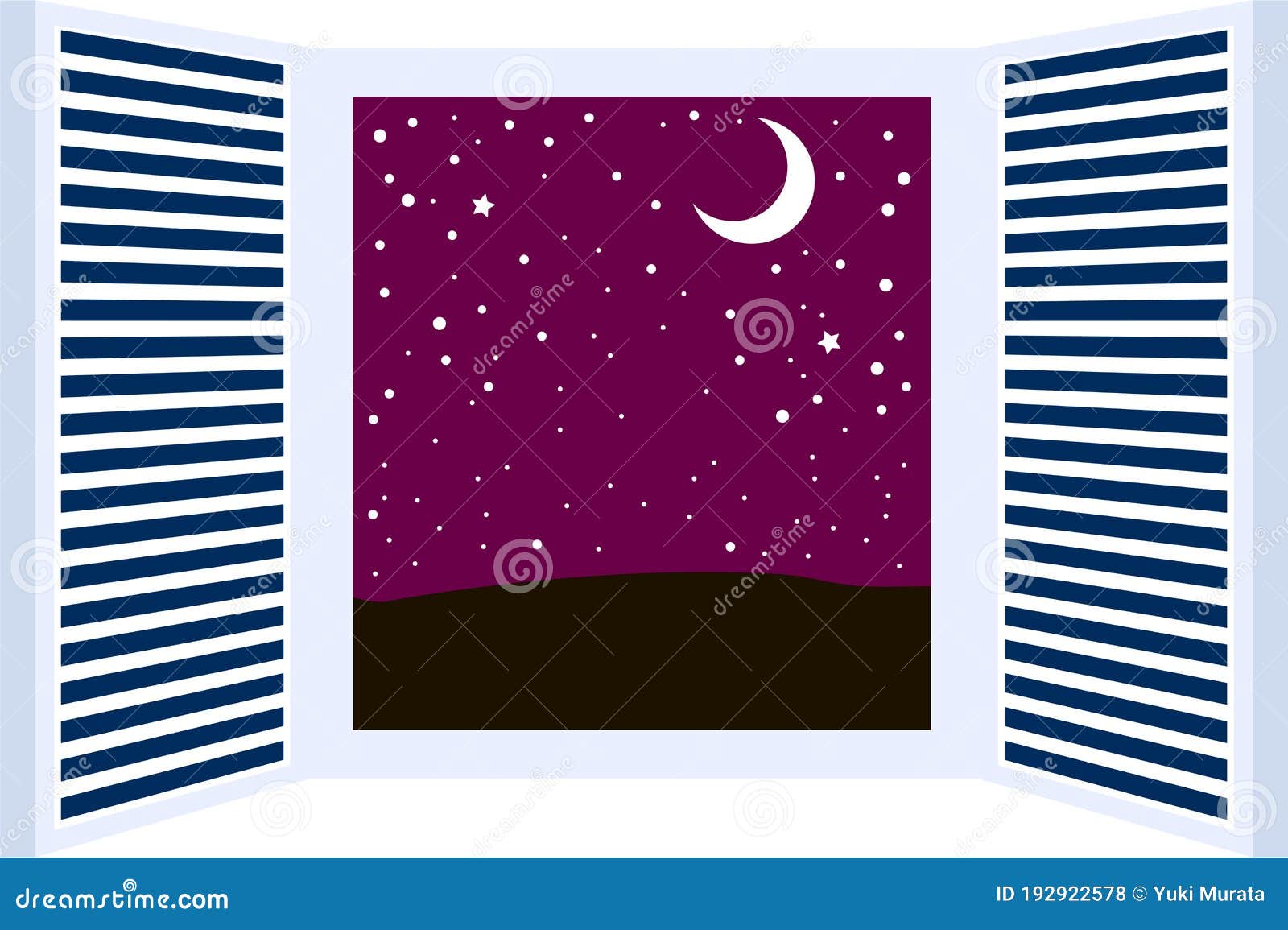 Open Window Frame at Mid Night Stock Vector - Illustration of star ...