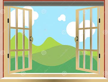 Illustration of an Open Window, Nature View, Cartoon, Stock Vector ...