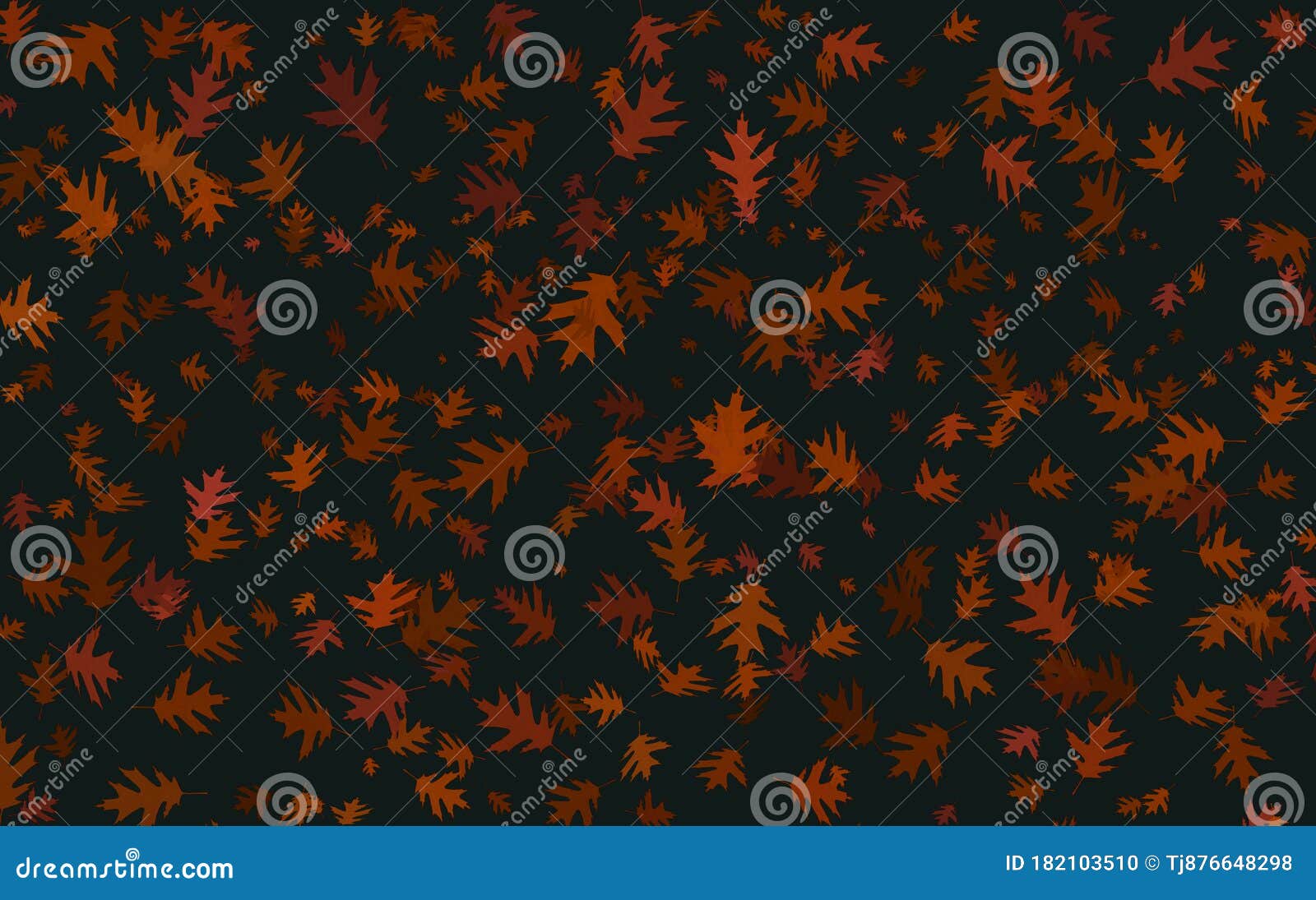 Illustration of Orange Tree Leaves on Black Background. Autumn Fall ...