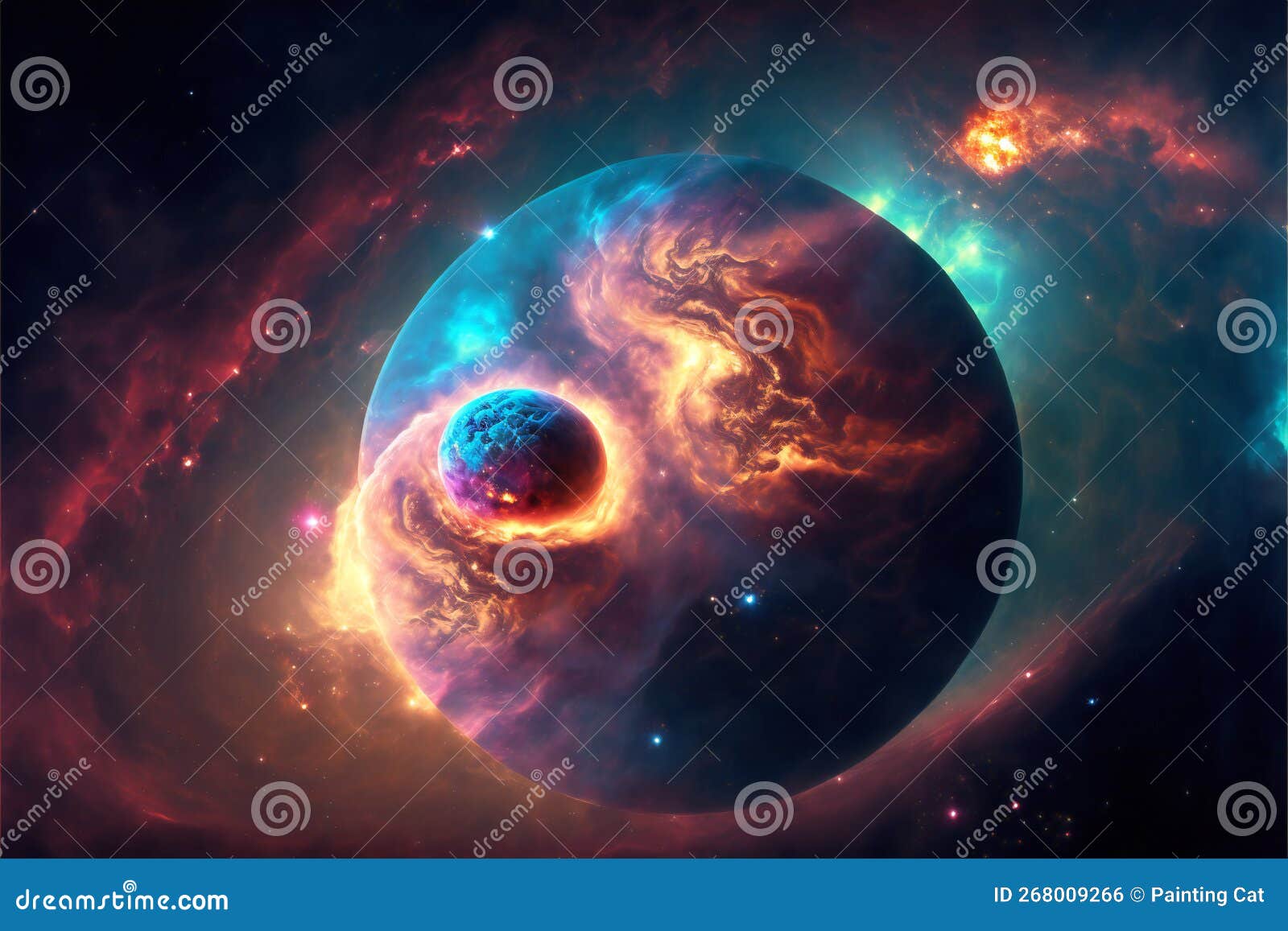 Outer Space Planets and Galaxy, Digital Illustration Painting Stock ...