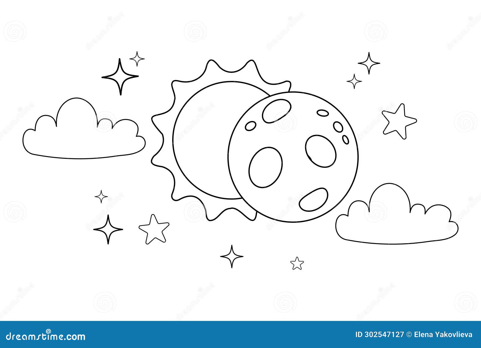 Illustration Outline of Solar Eclipse in Flat Cartoon Style Stock ...